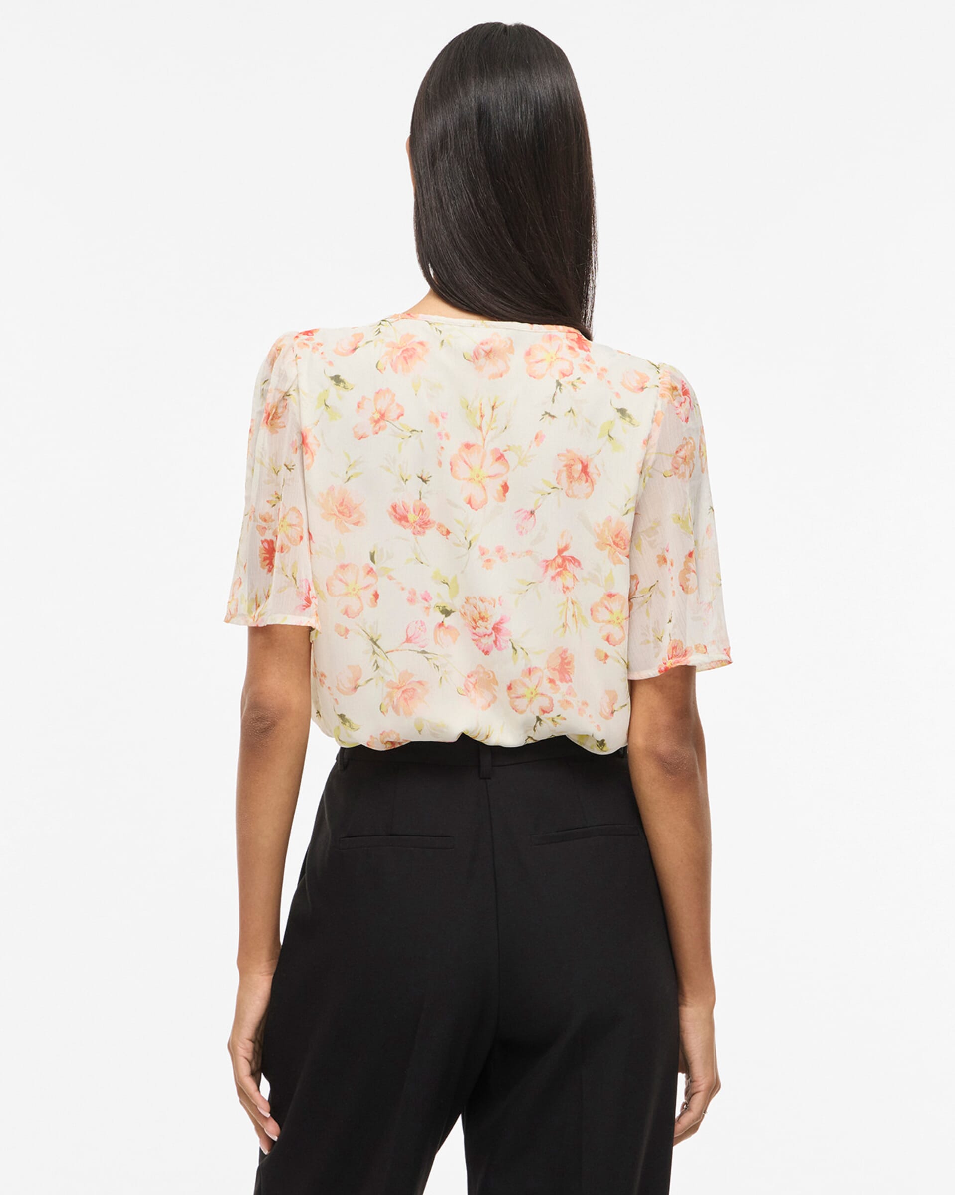VILA Topp Emma S/S O-neck - Cloud Dancer / Flowers