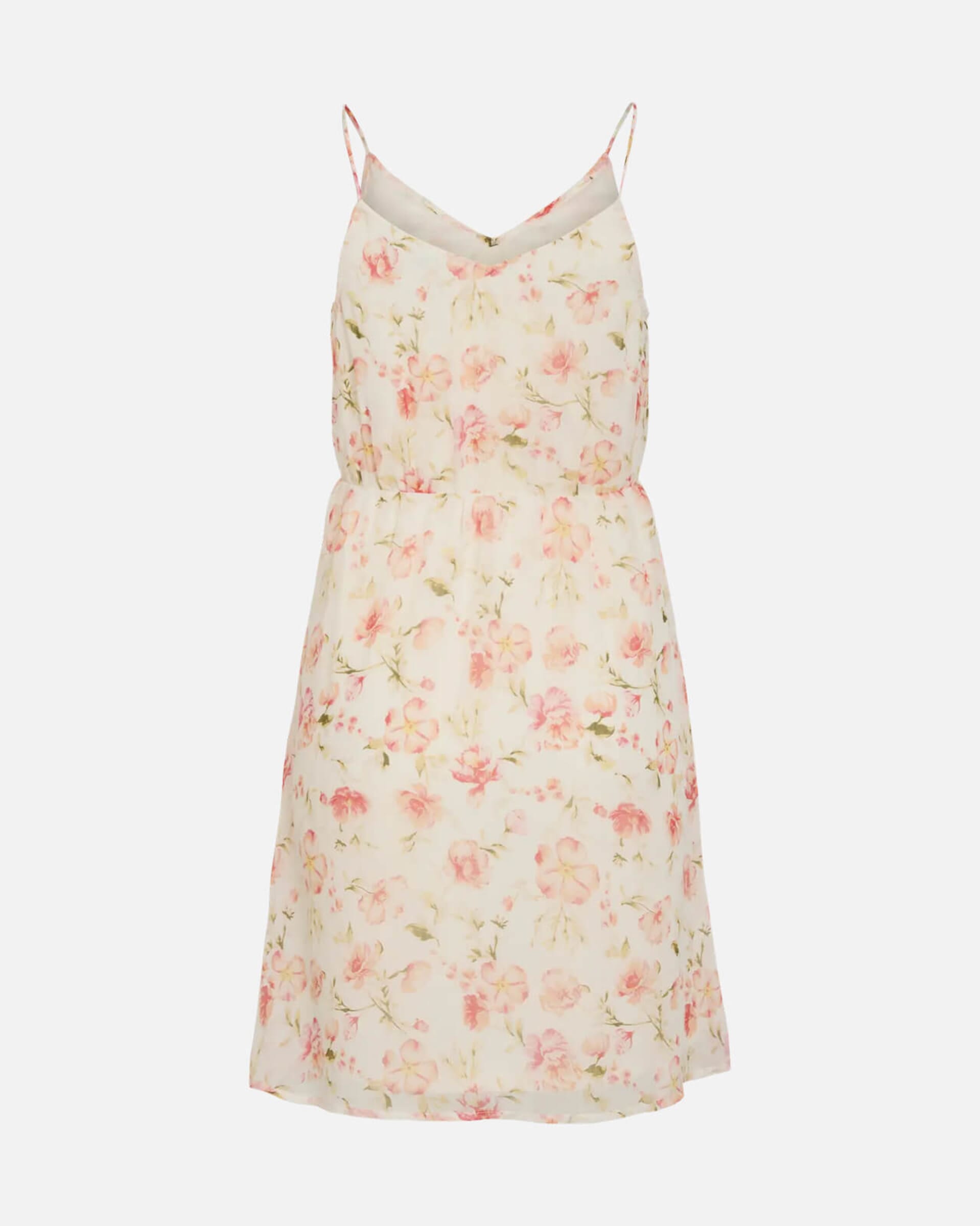 VILA Kjole Emma Strap V-nevk Short - Cloud Dancer / Flowers