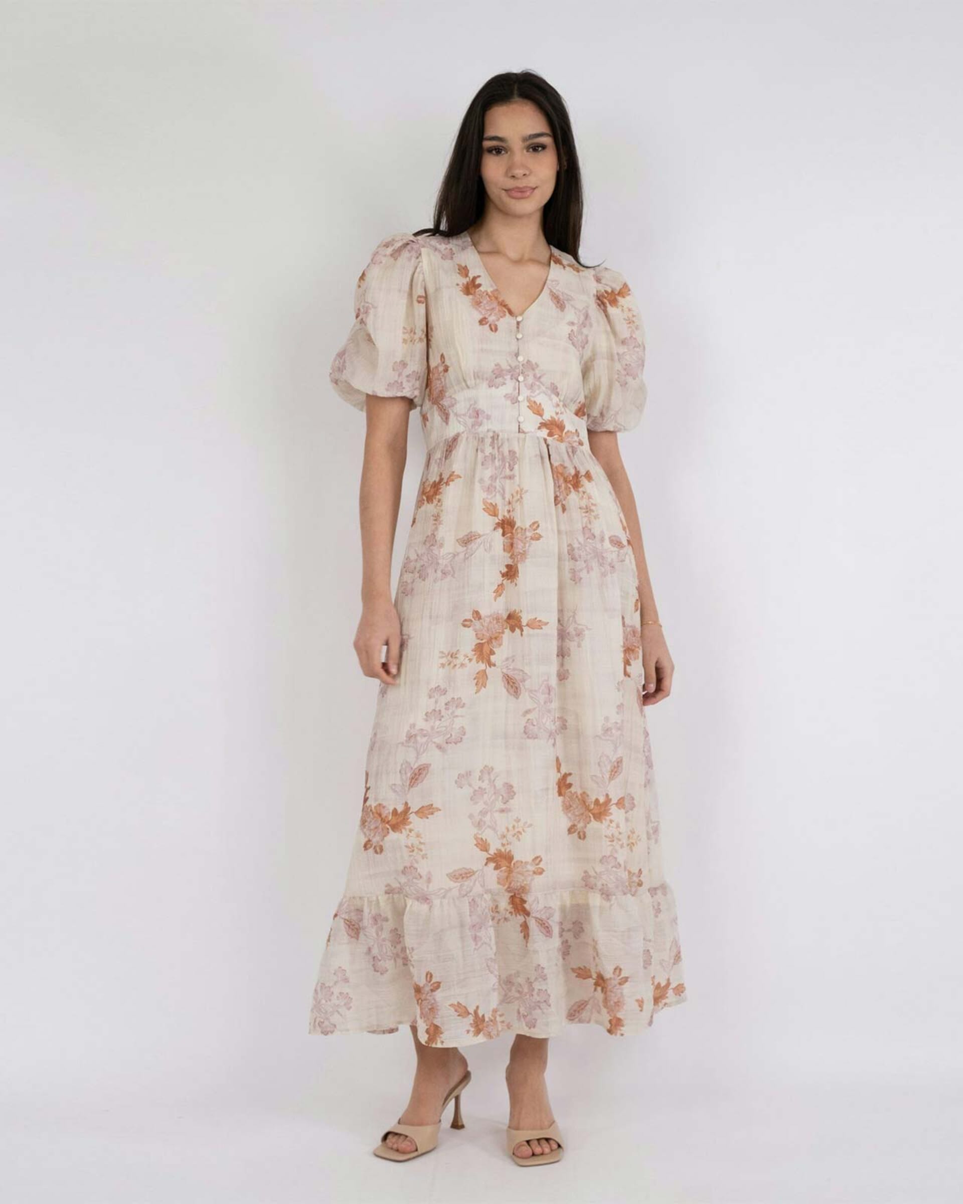 NEO NOIR Silkekjole Rilana Airy Floral Dress - Creme | Festkjoler ...