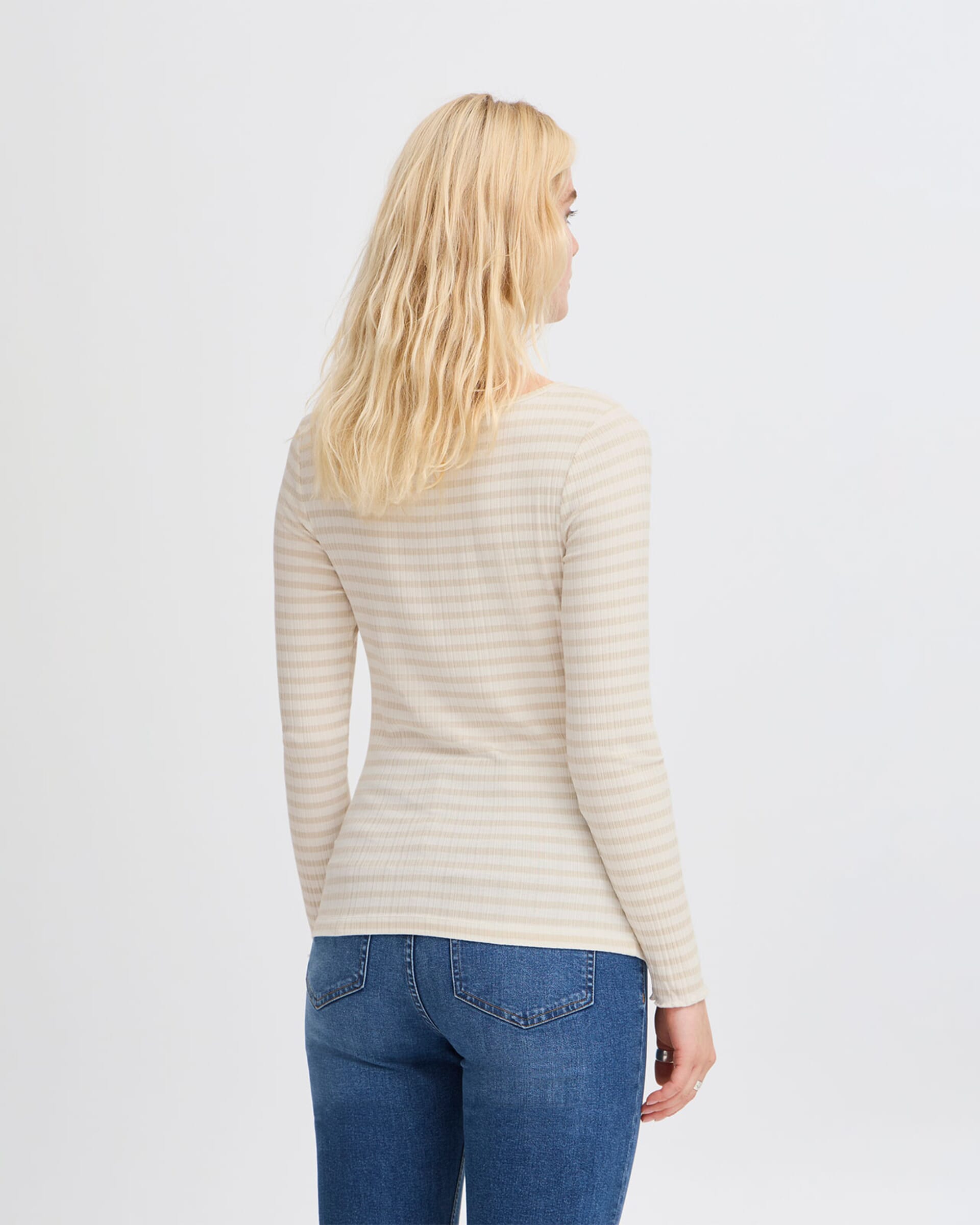 ICHI Topp Cella LS - Oatmeal stripe