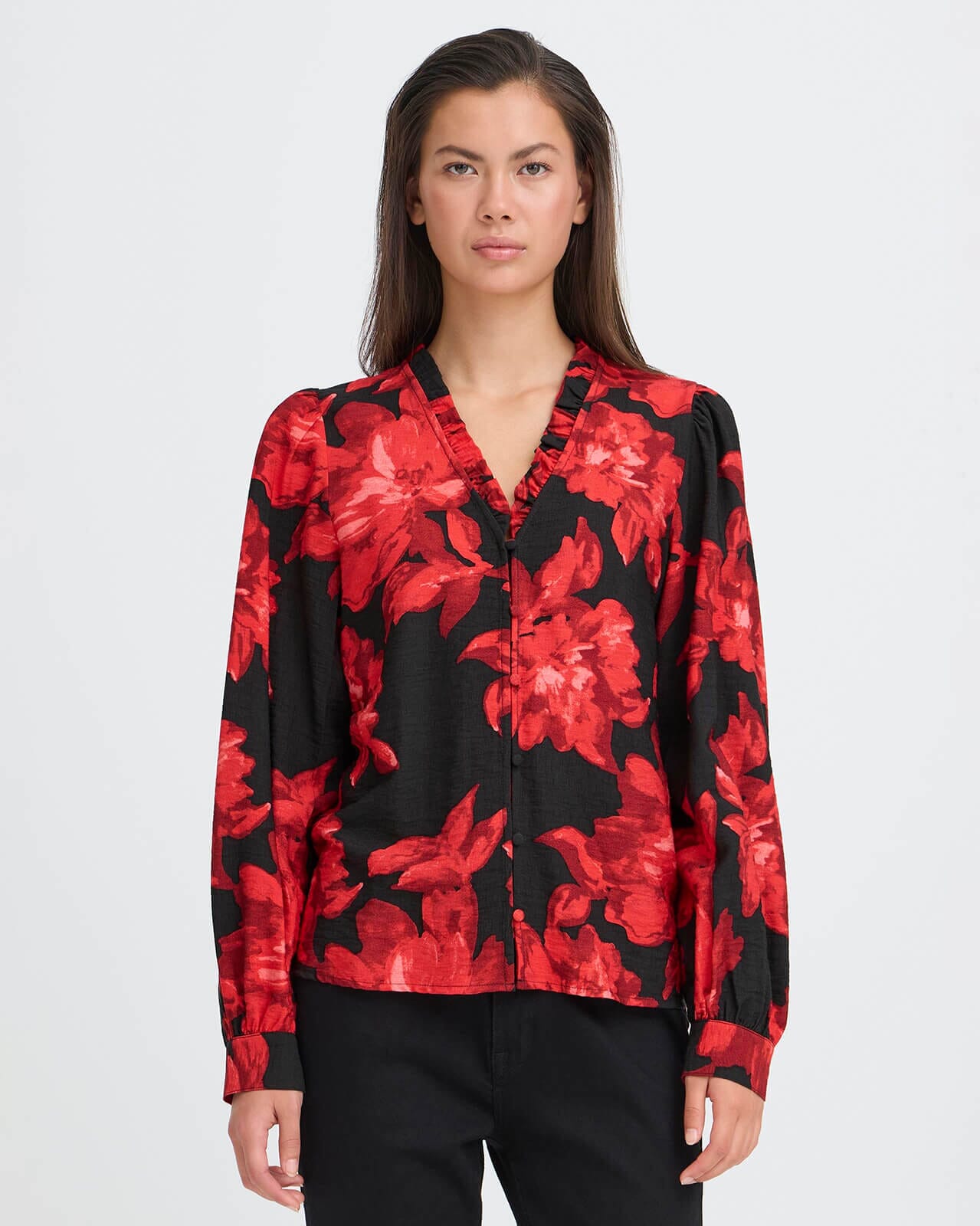 ICHI Bluse Lysine - Red Rose Flowers