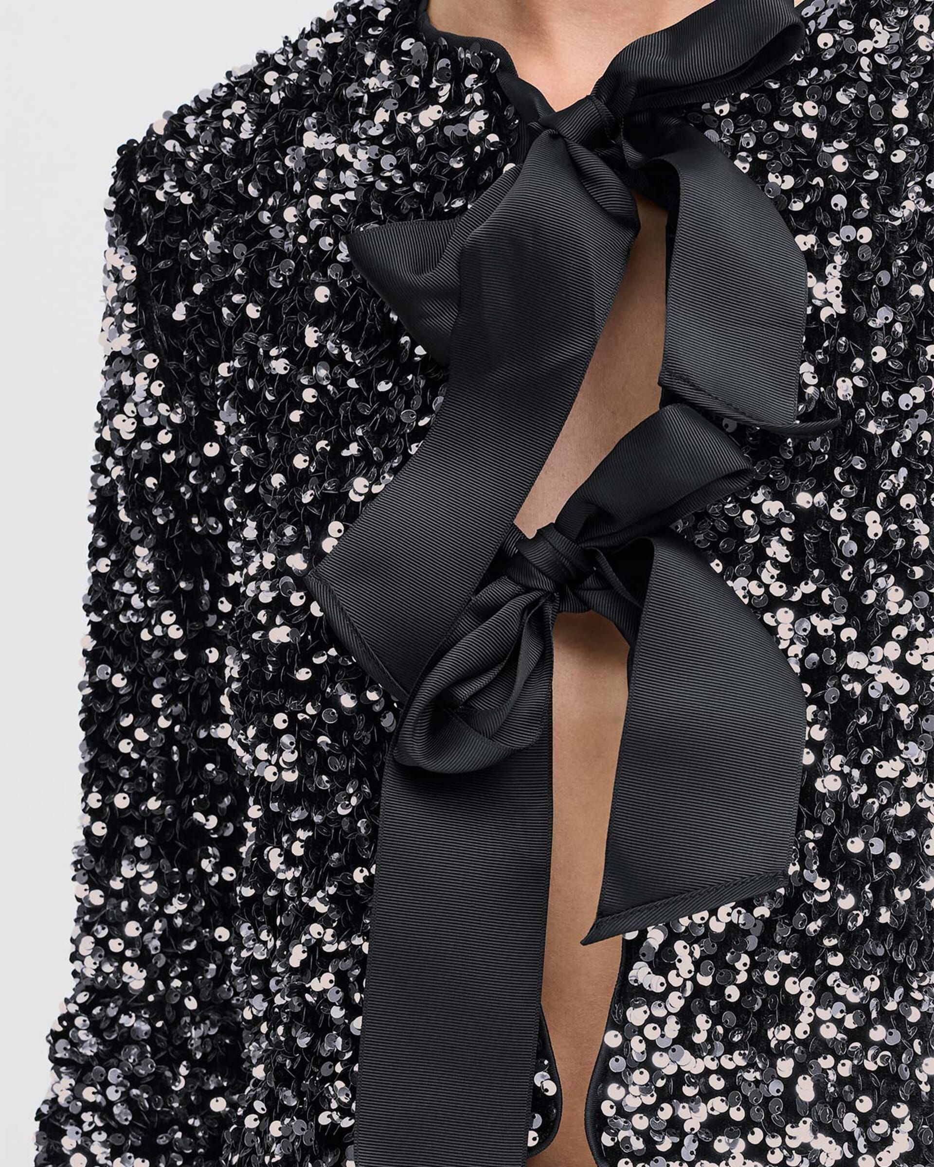 b.young Paljettopp Paillet Bow Jacket - Silver Sequin Mix