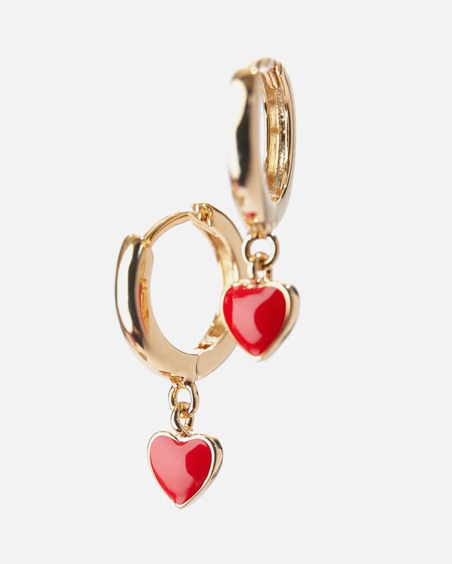 Orelia Øreringer Red Enamel Heart Drop Huggie Hoop - Gold - gull ...