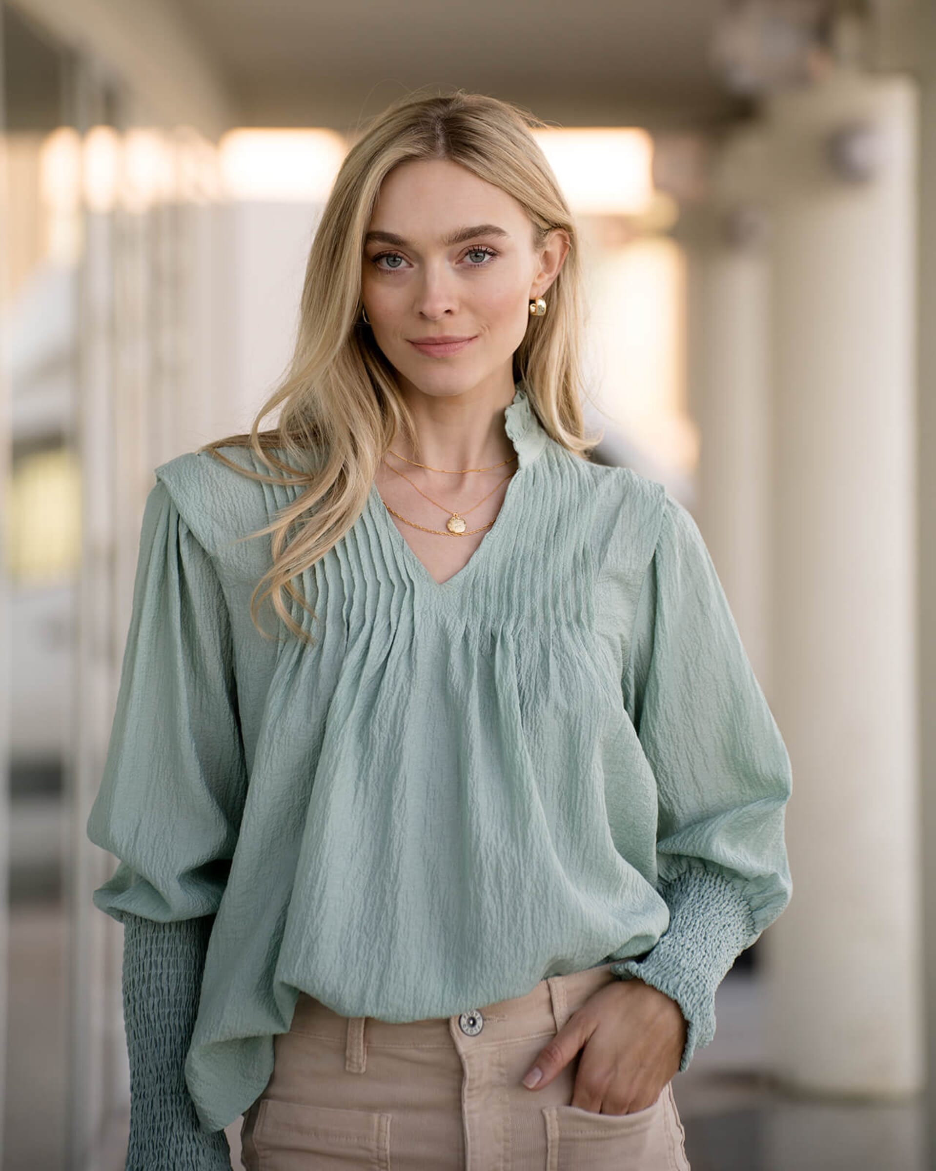 FLOYD Bluse Niki Crepp - Ocean Mist