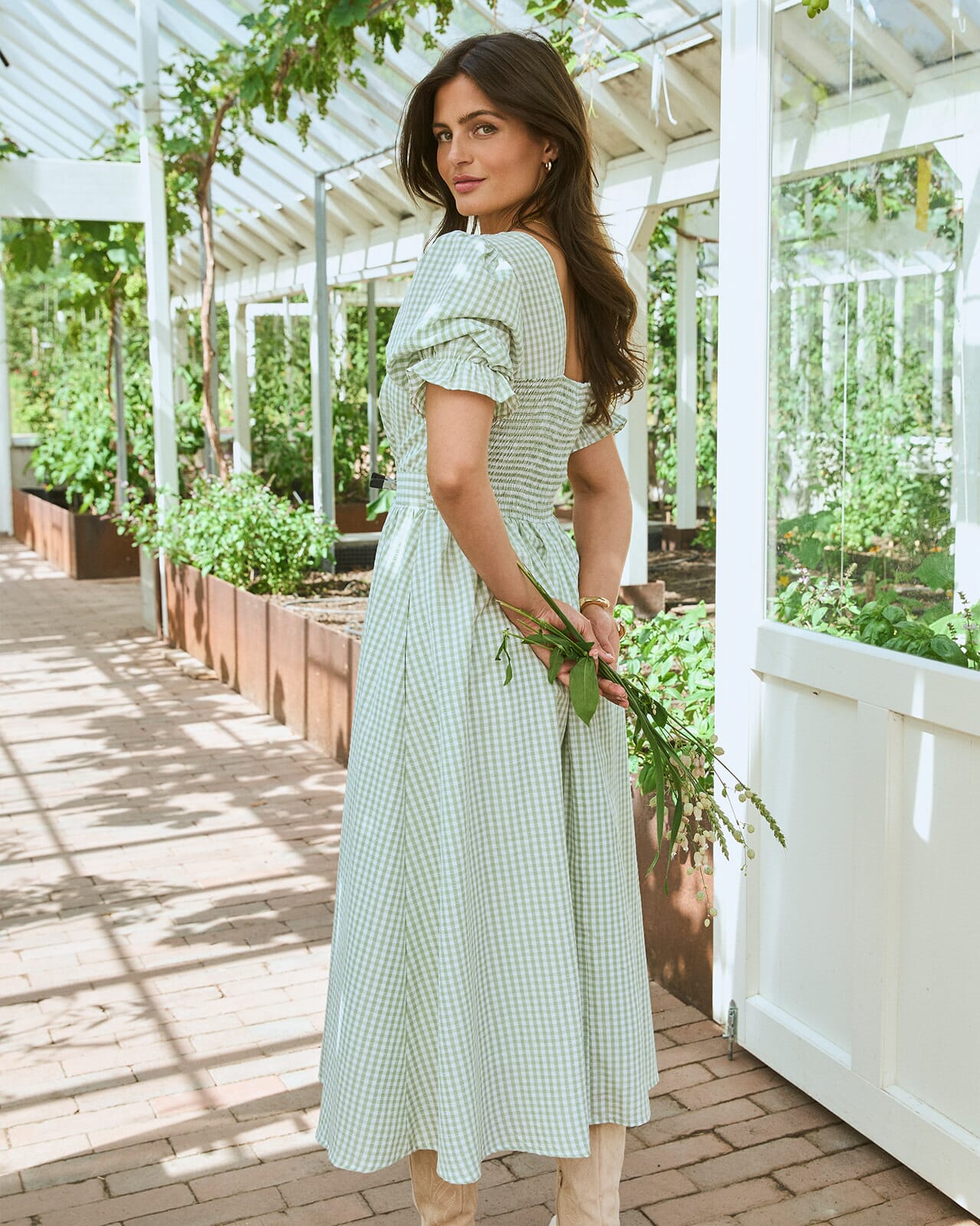 FLOYD Midikjole Helen Check - Island Green