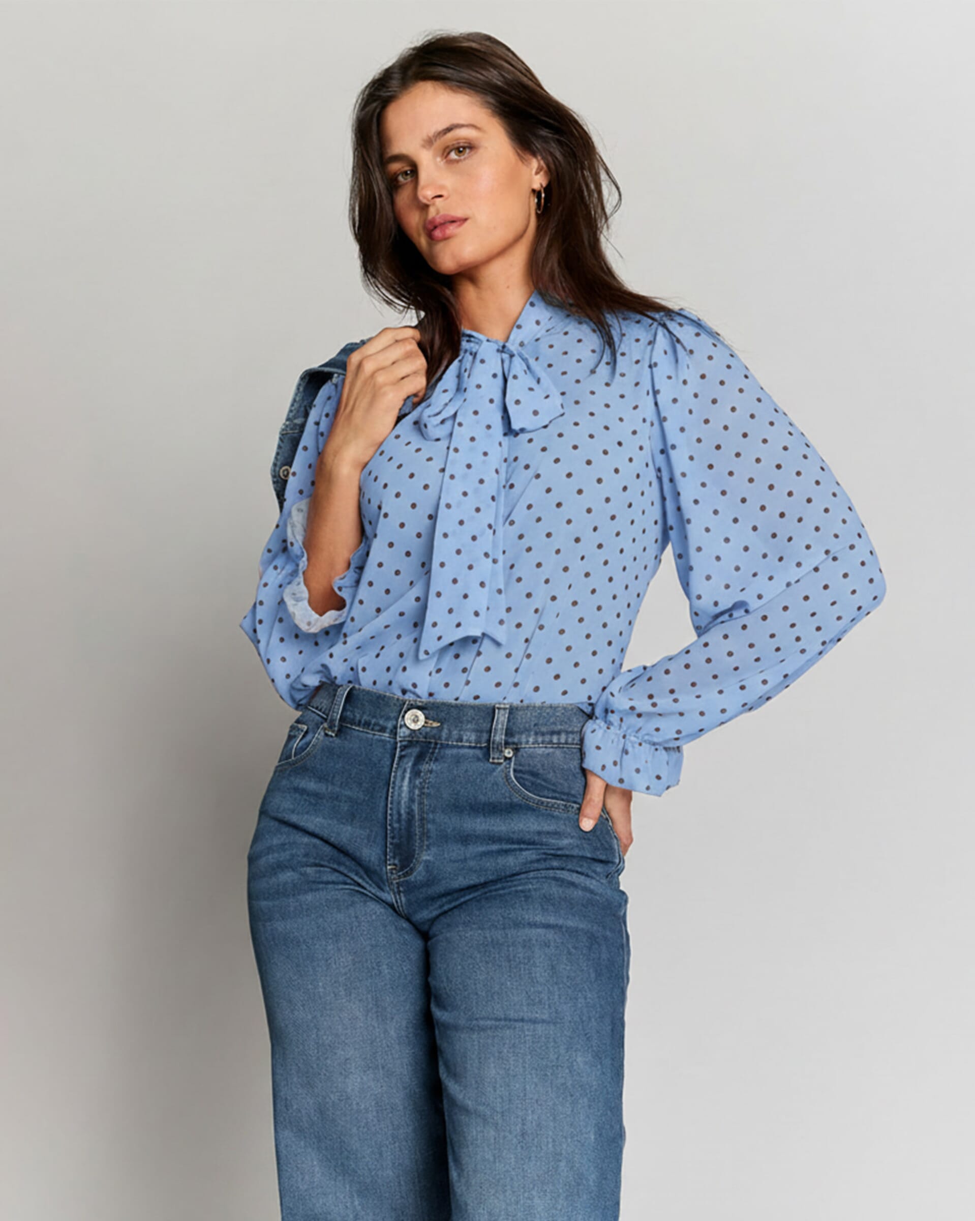 FLOYD Bluse Isara Small Polka - Light Blue/ Brown