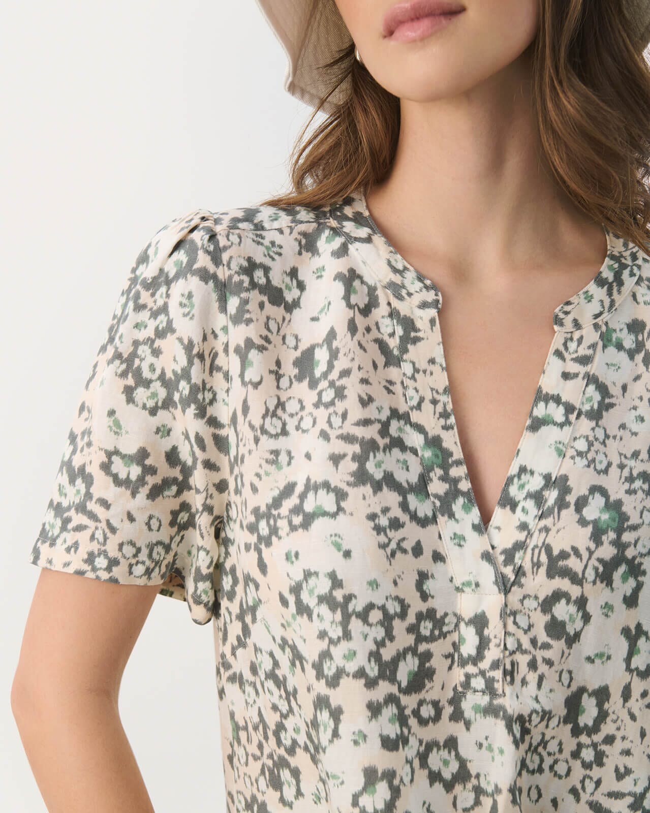 Kjole Aminase Linmiks DR - Agave Green/ Blurred Flower