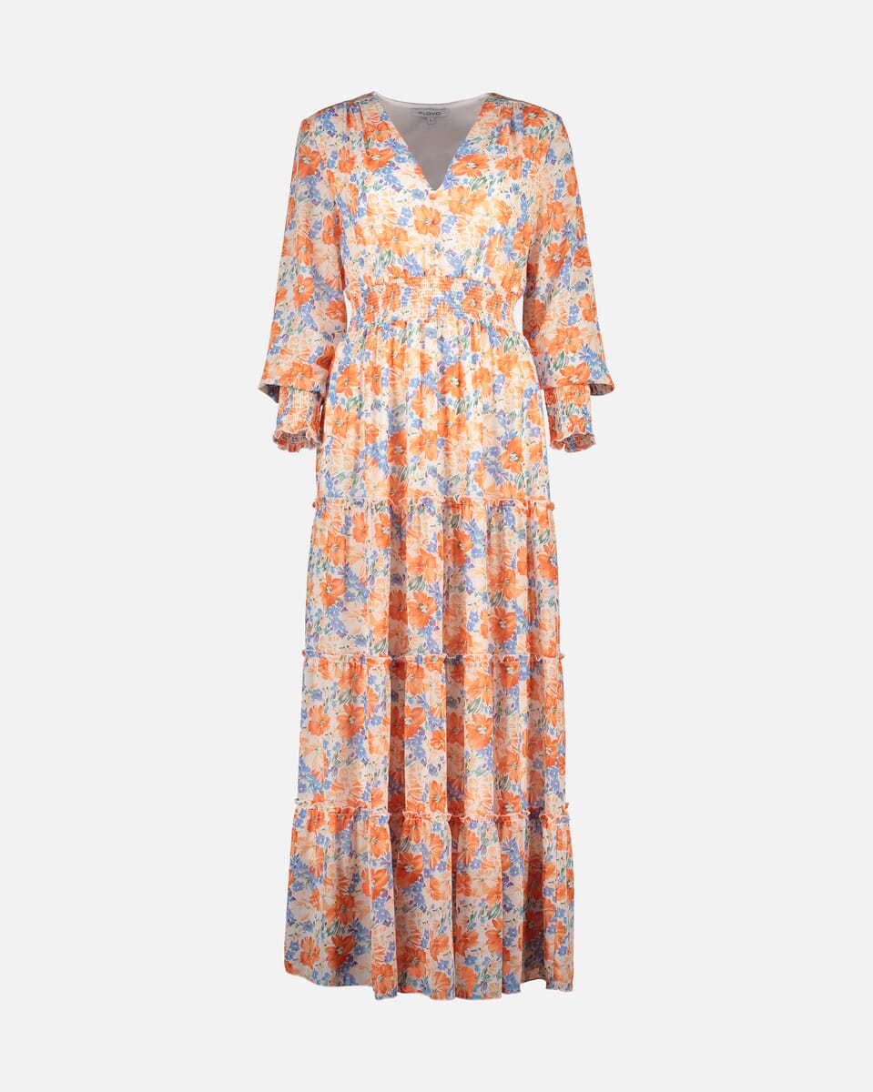 FLOYD Maxikjole Loretta 2 Lala - Orange/ Blue | Sommerkjoler | FLOYD.no
