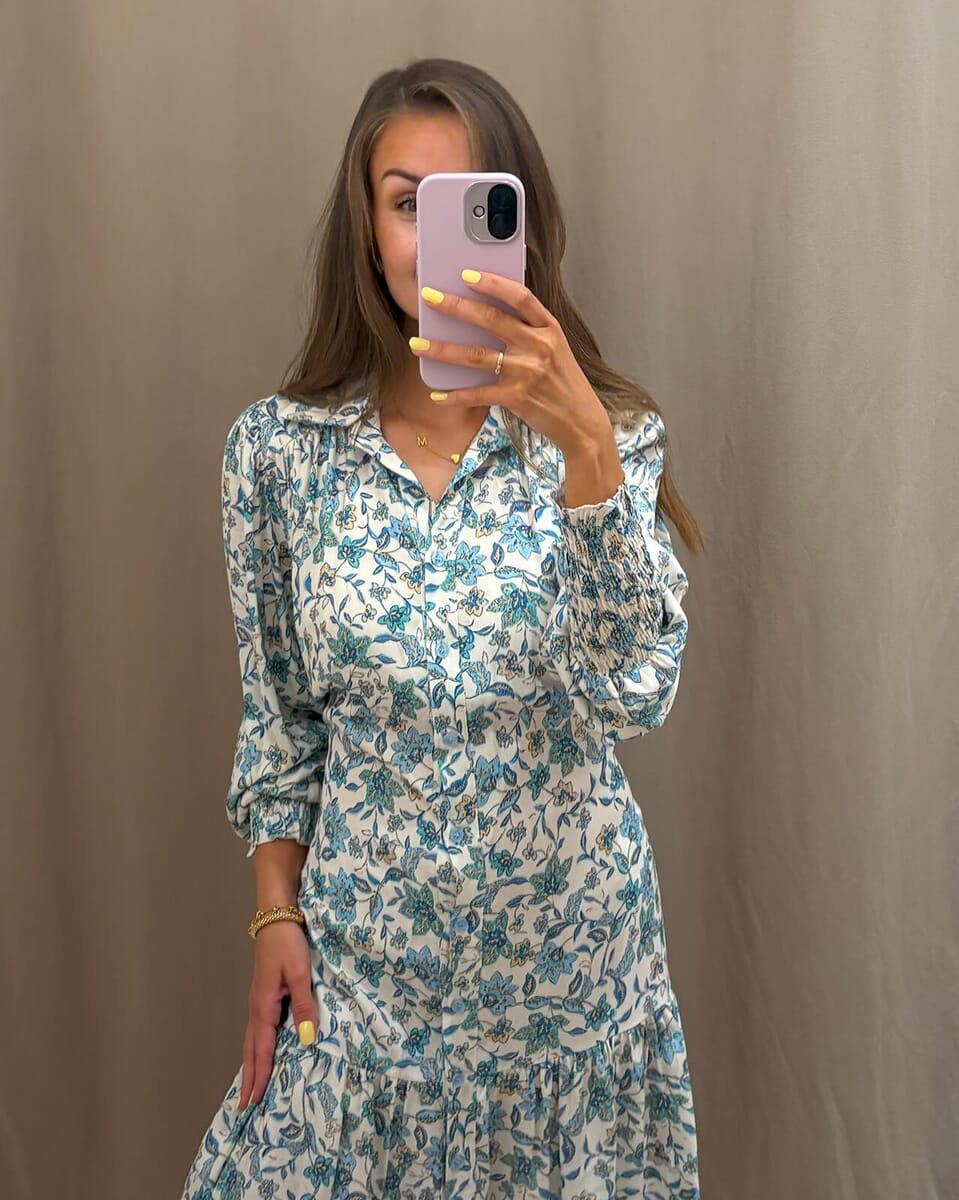 FLOYD Skjortekjole Alivia Patel - Offwhite/ Blue