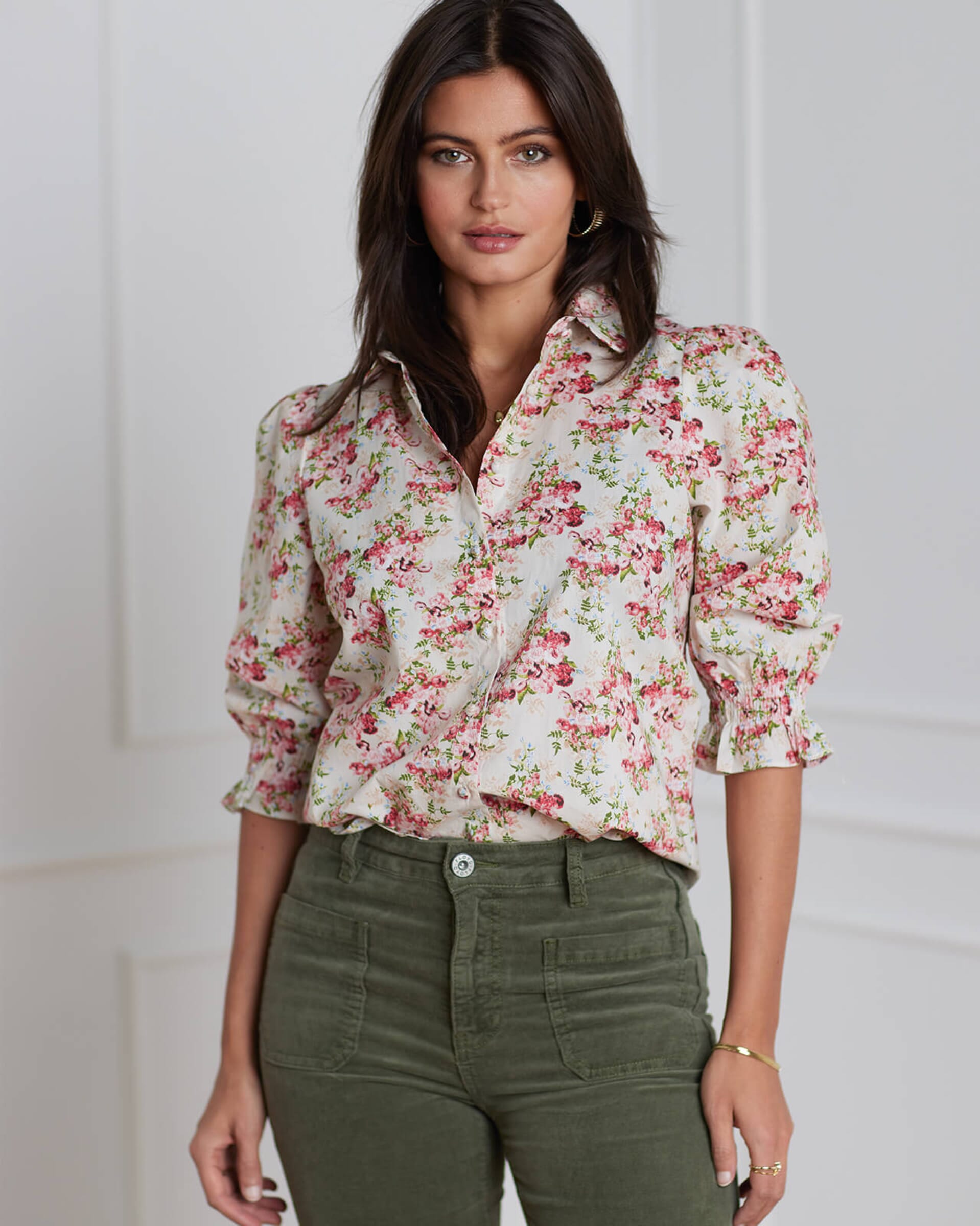 FLOYD Skjorte Norah Flower - Beige/ Red