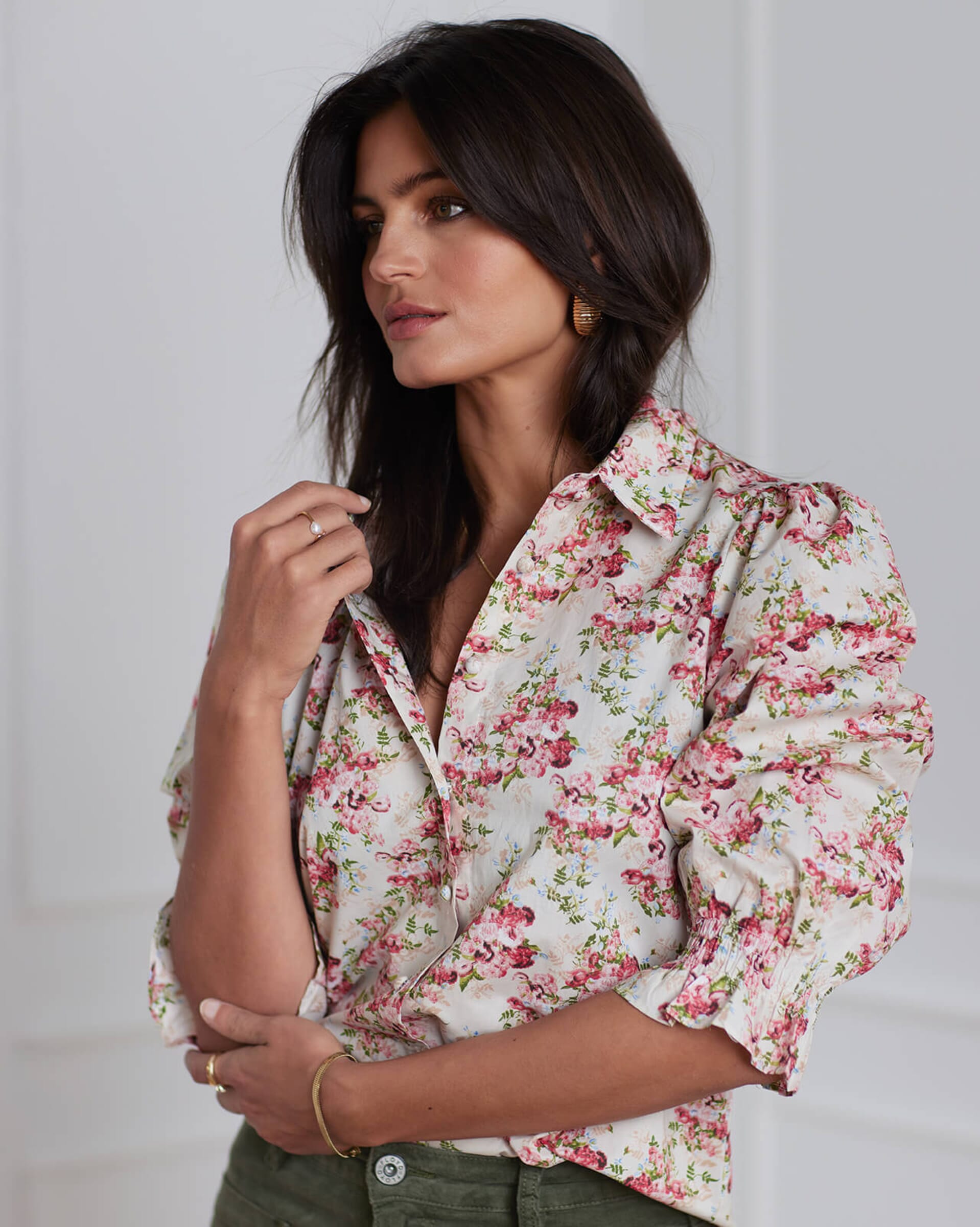 FLOYD Skjorte Norah Flower - Beige/ Red