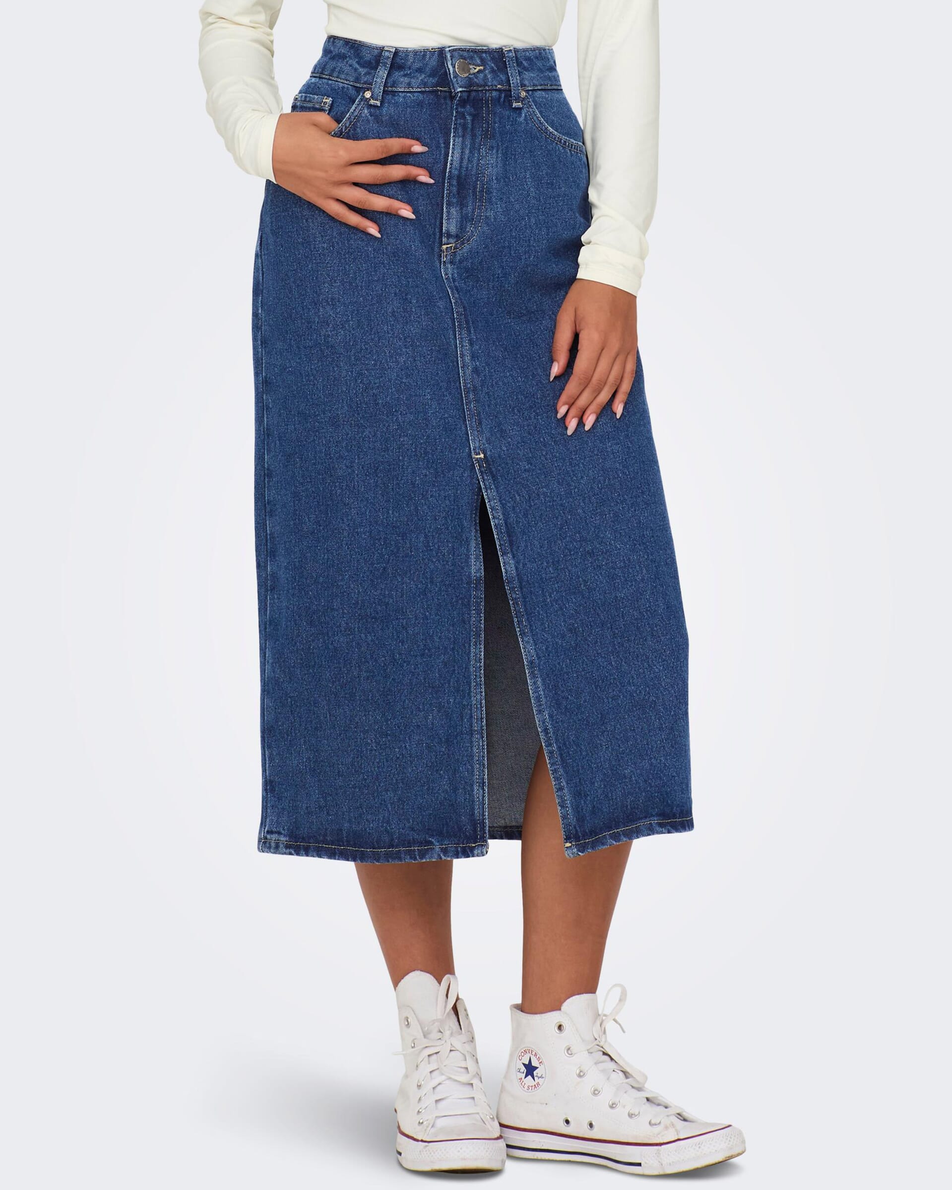 ONLY Denimskjørt Bianca Midi - Medium Blue Denim | Midiskjørt i dongeri | FLOYD.no