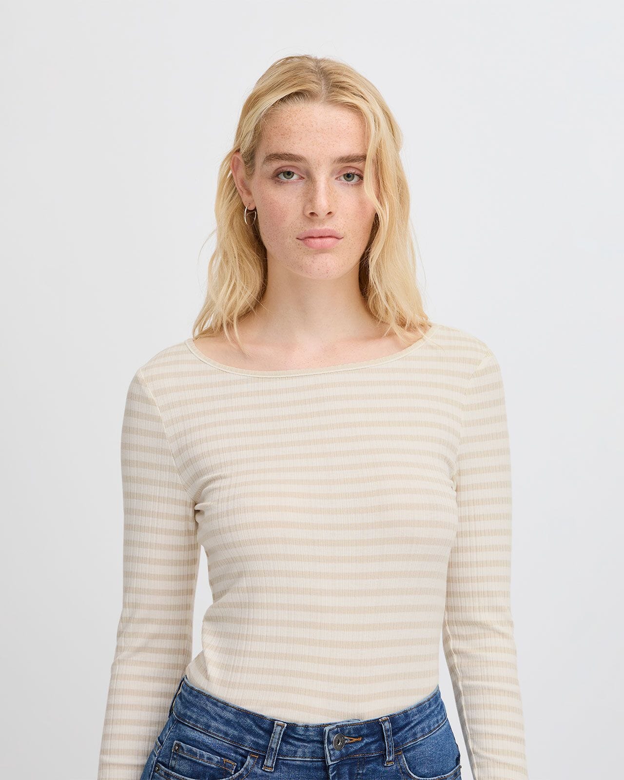 ICHI Topp Cella LS - Oatmeal stripe