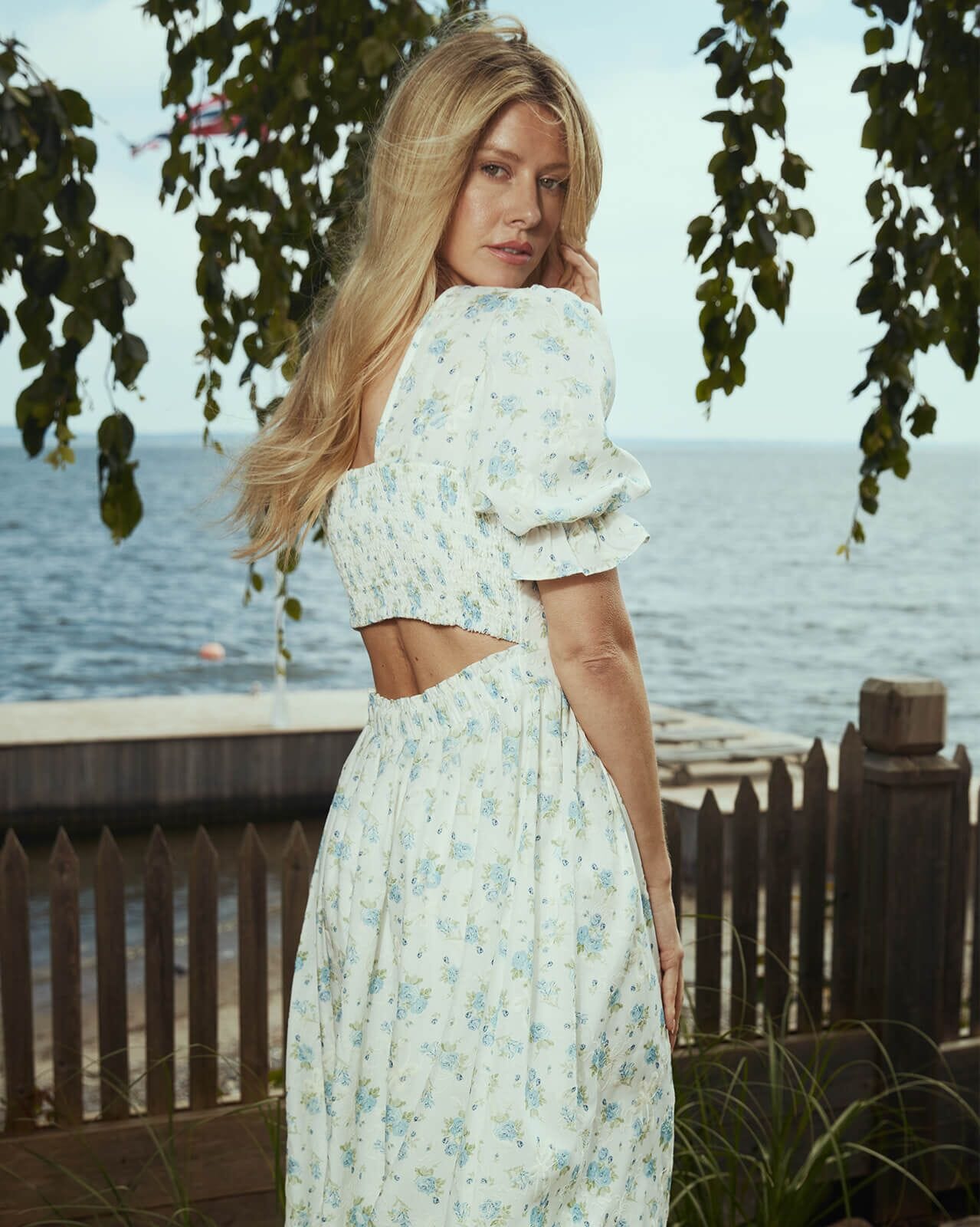 FLOYD Midikjole Helen Flower - Blue