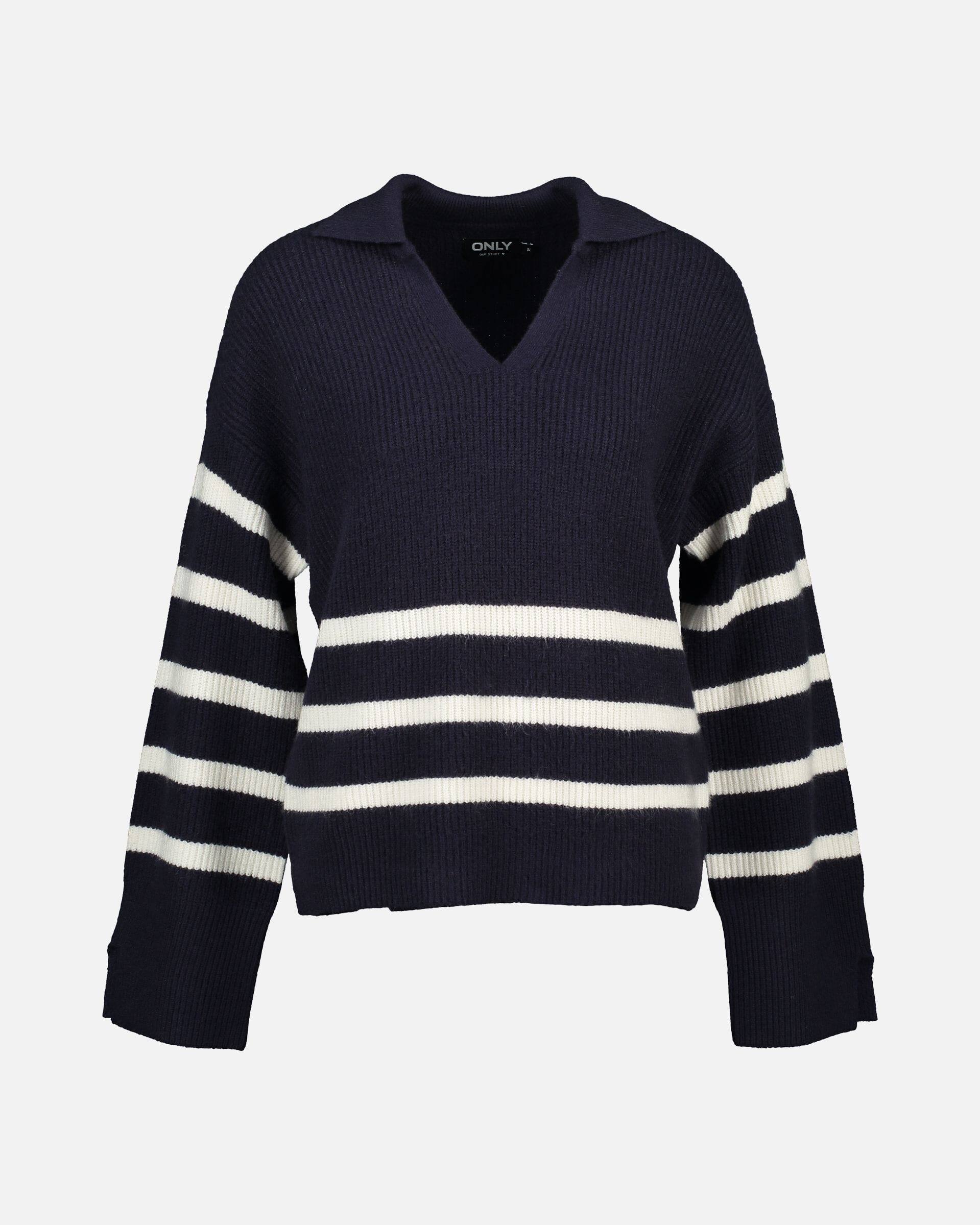 ONLY Strikkegenser Monna LS Split Neck Collar - Night Sky/ Cloud Dancer ...