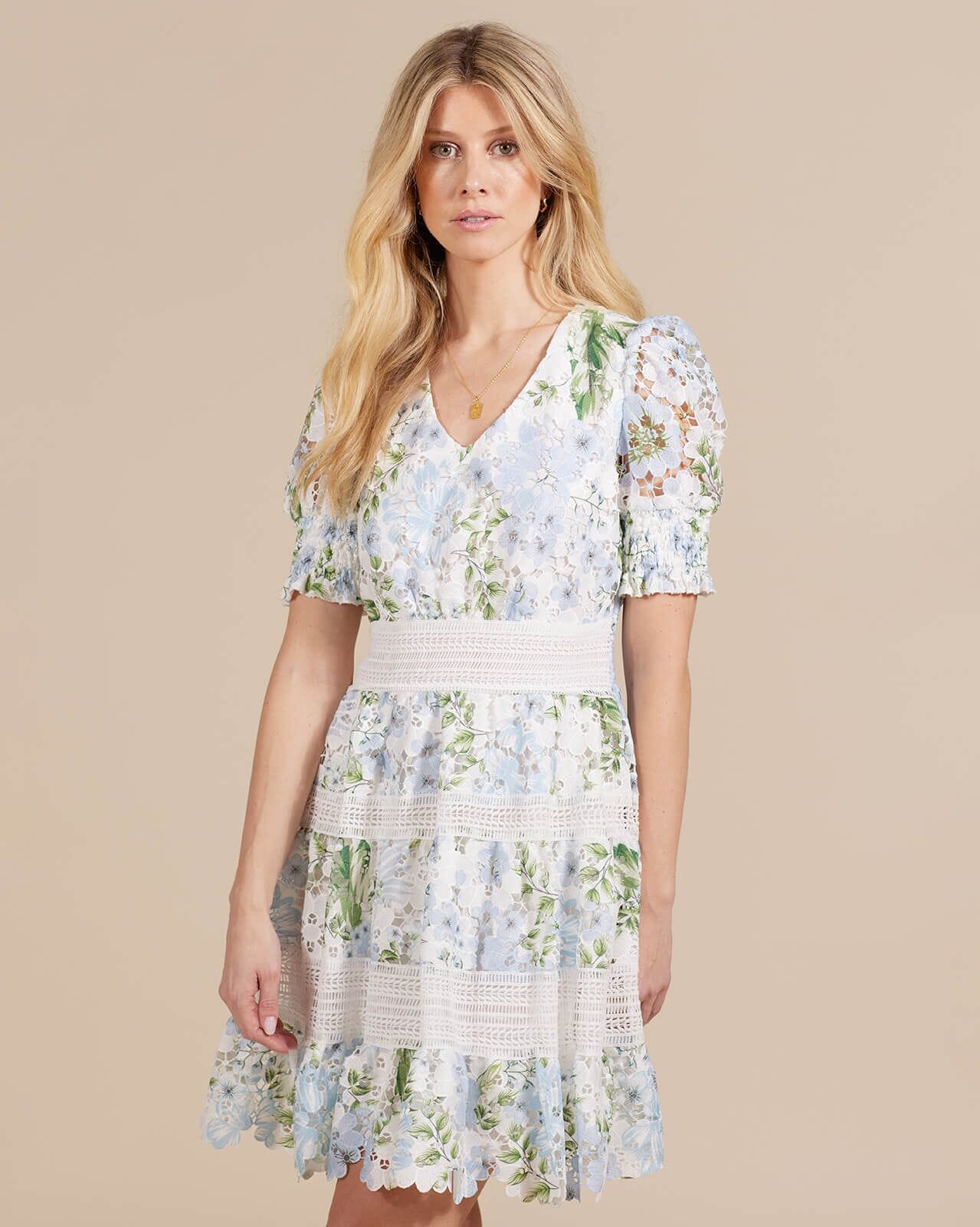 FLOYD Blondekjole Eloise Ella V - Green/ Blue/ White