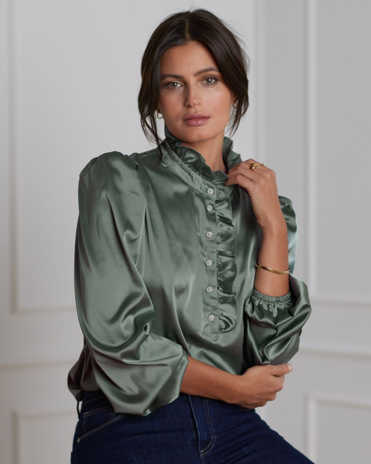 FLOYD Bluse Vanda Satin - Ivy Green