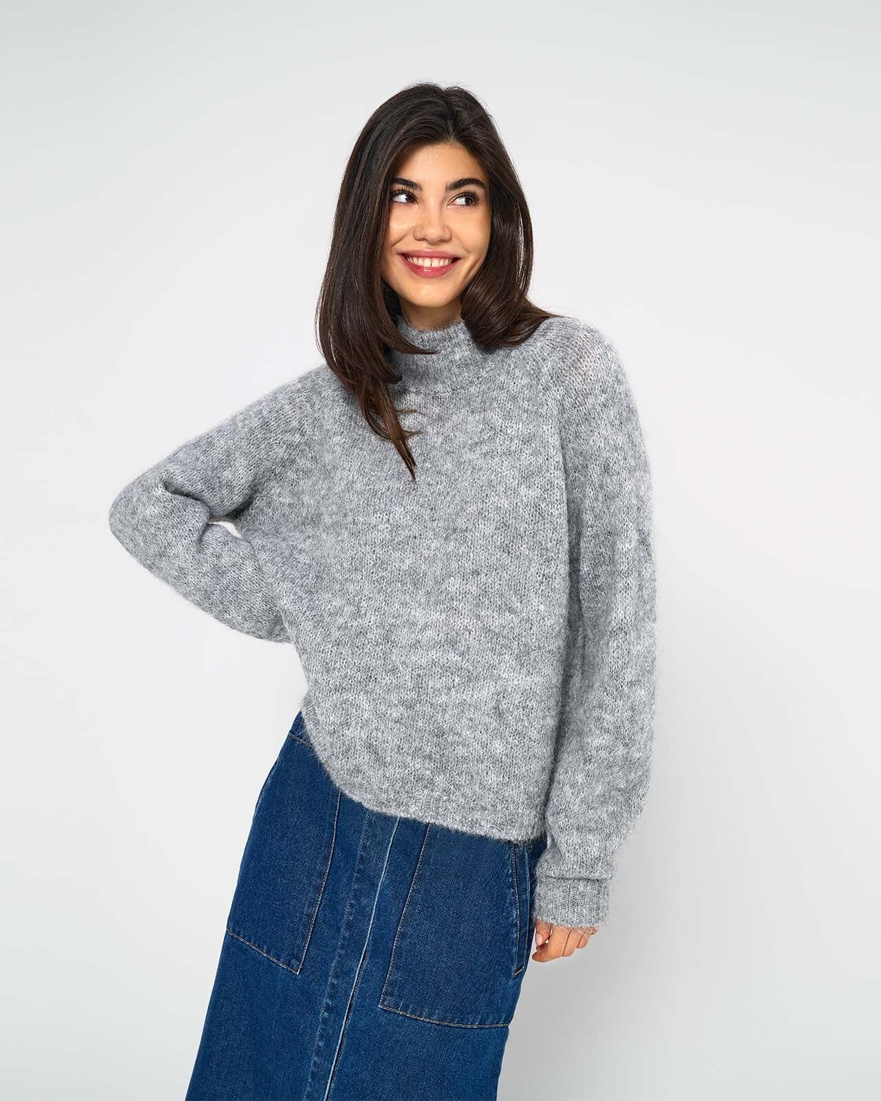 JDY Strikkegenser Zoey Life L/S High Neck Ullmiks - Light Grey Melange