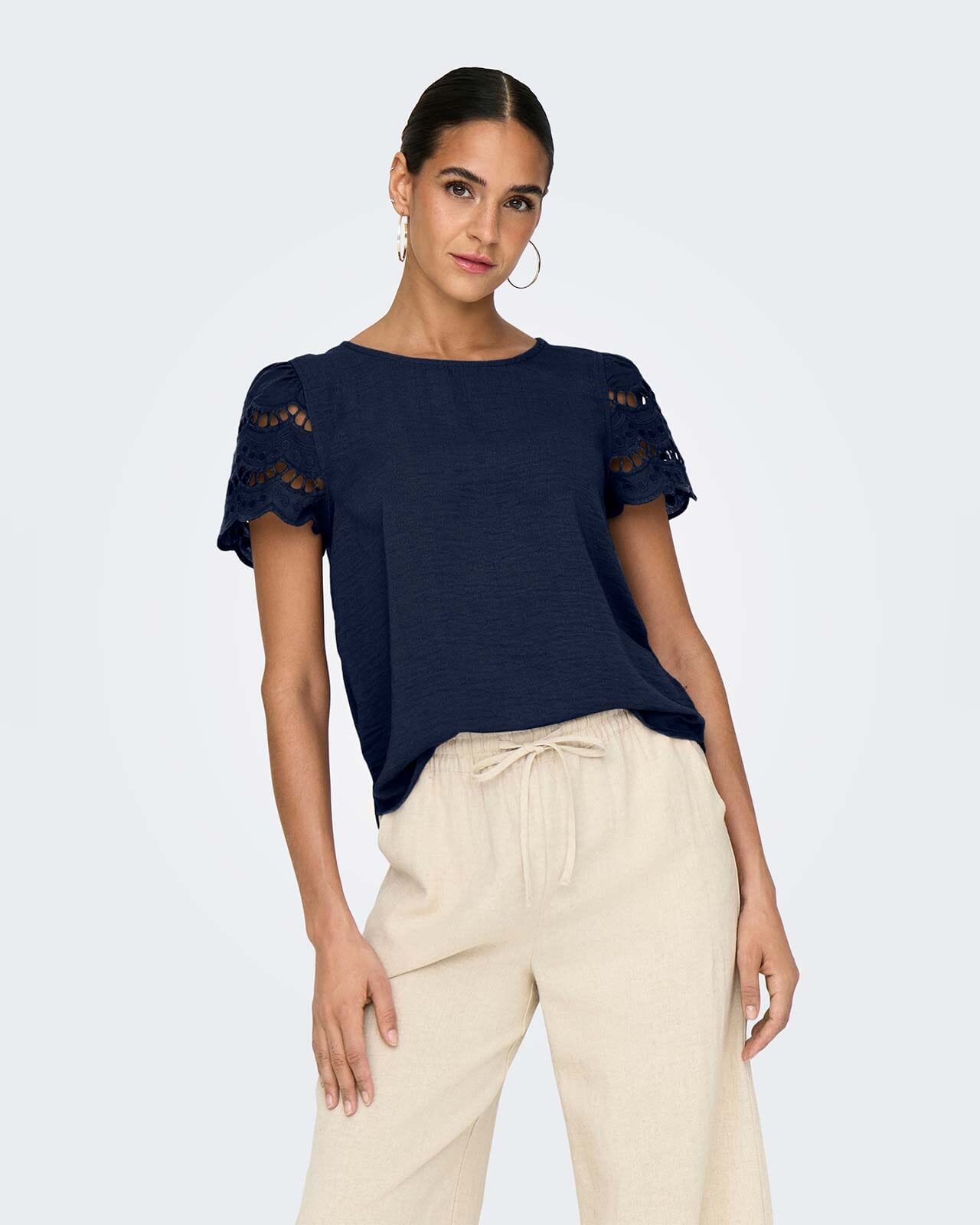 JDY Topp Hannah Life S/S Lace - Black Iris