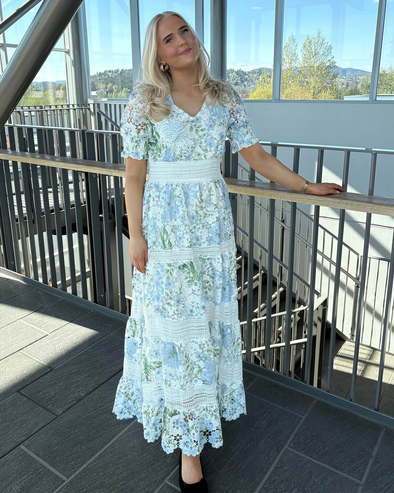 FLOYD Blondekjole Eloise Ella V Long - Green/ Blue/ White