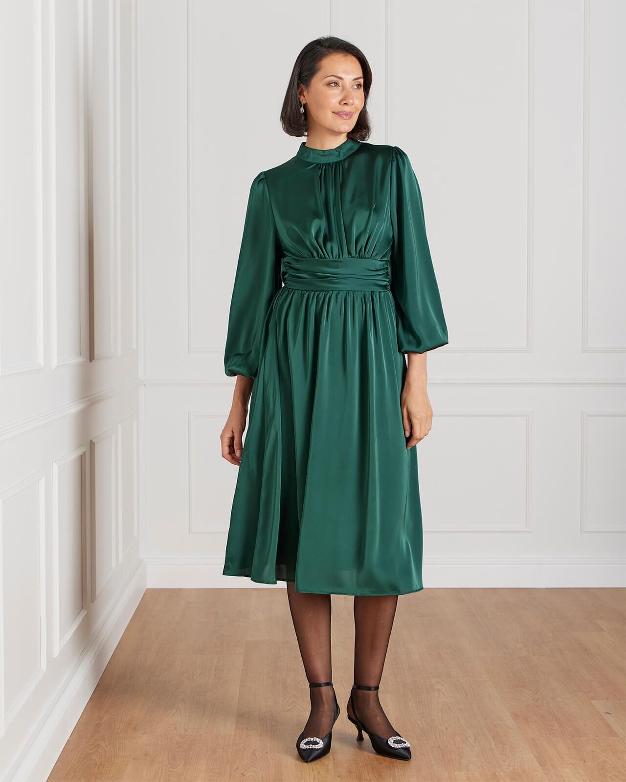 FLOYD Midikjole Aliba Satin - Dark Green