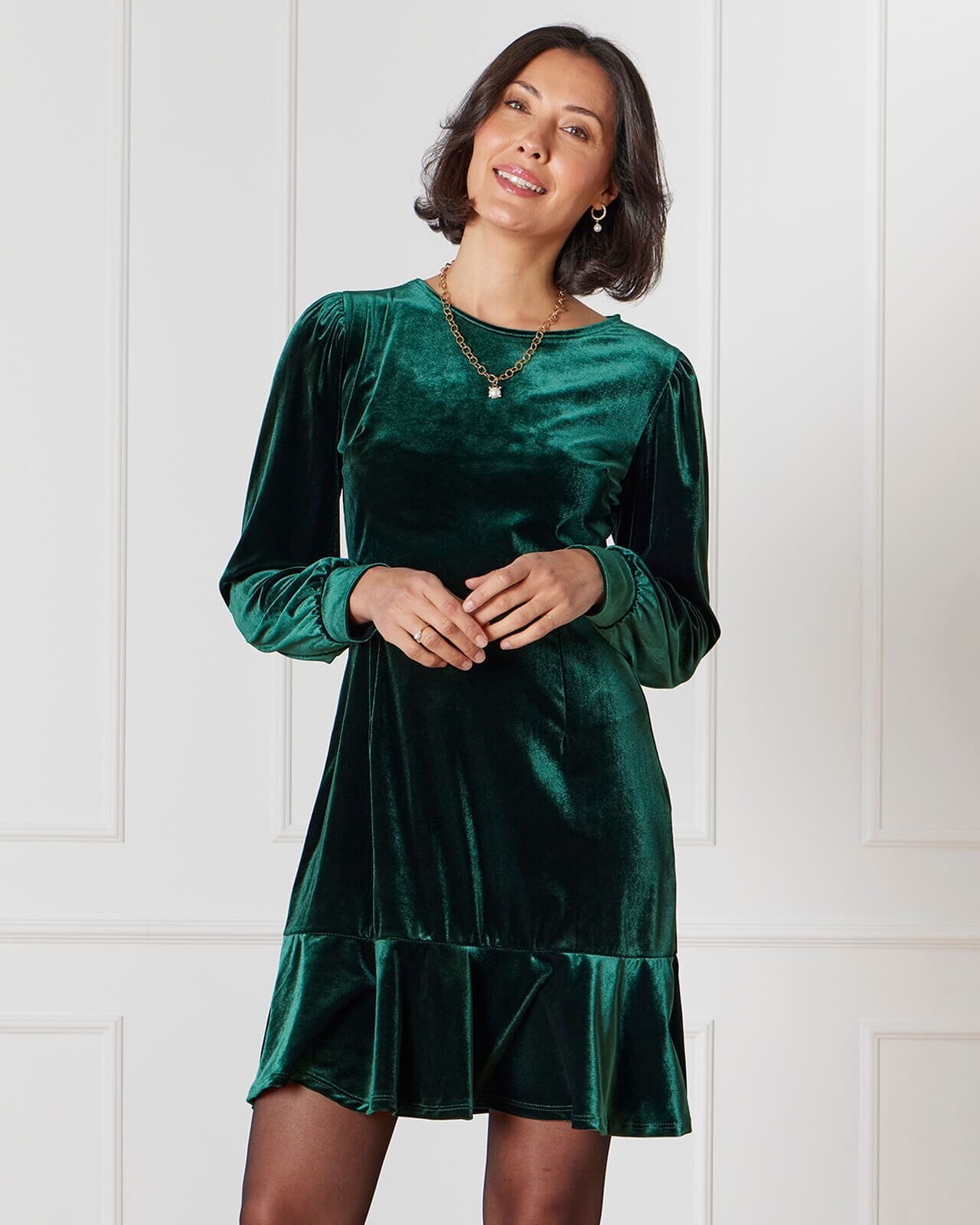 FLOYD Kjole Cissy Velvet LS - Dark Green