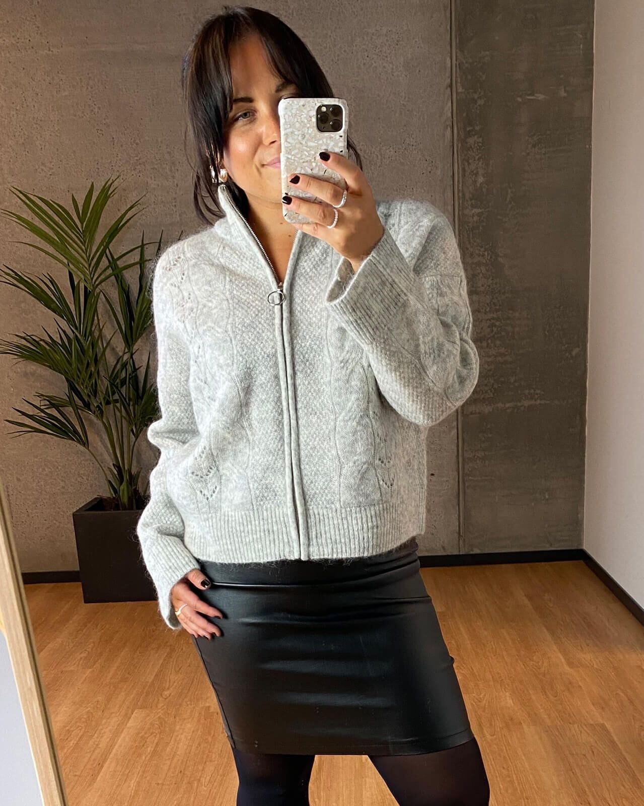 SELECTED FEMME Cardigan Vera Zip LS Knit Ullmiks - Light Grey Melange