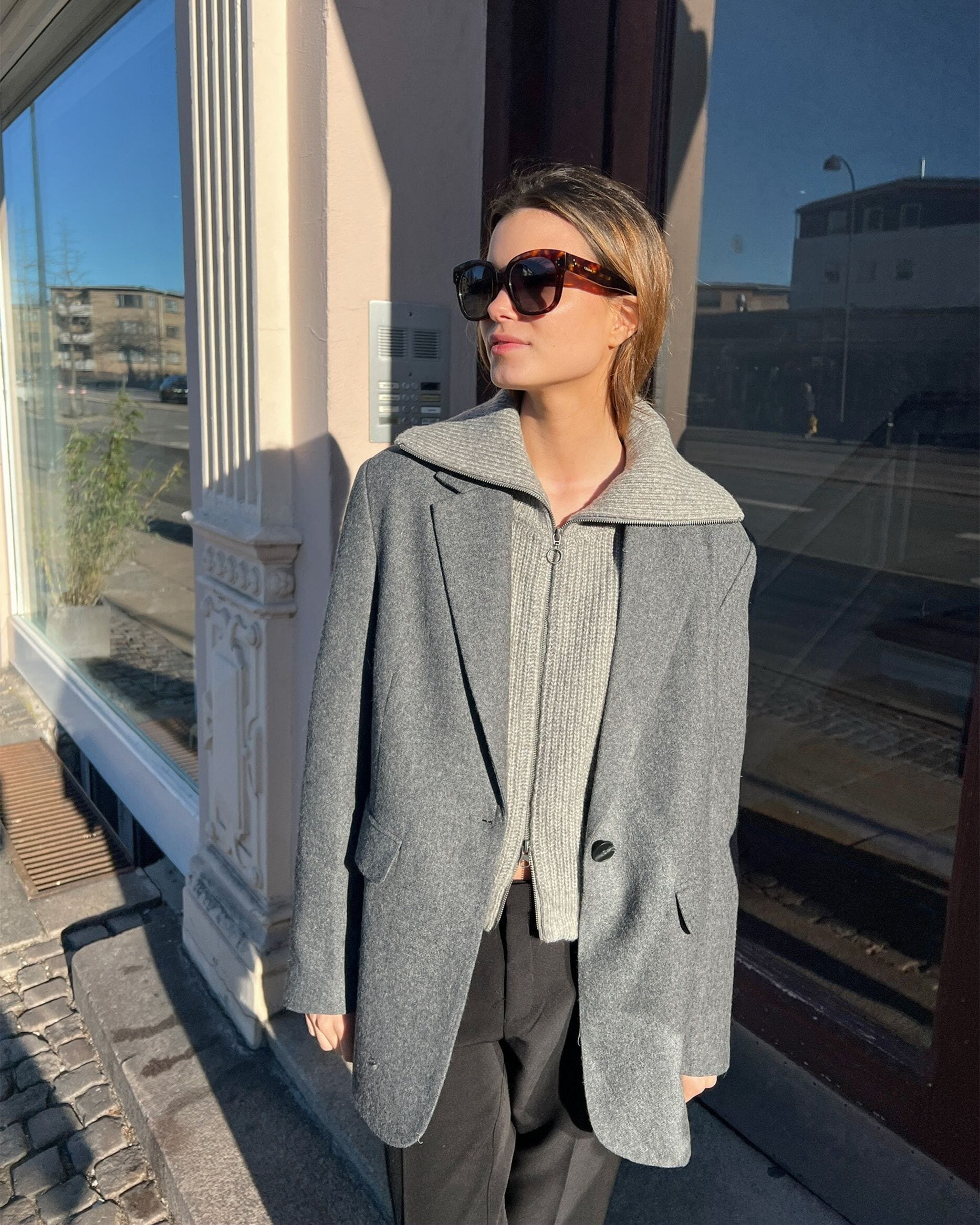 NEO NOIR Ullblazer Gaby Structure - Dark Grey | Blazere i ull til dame ...