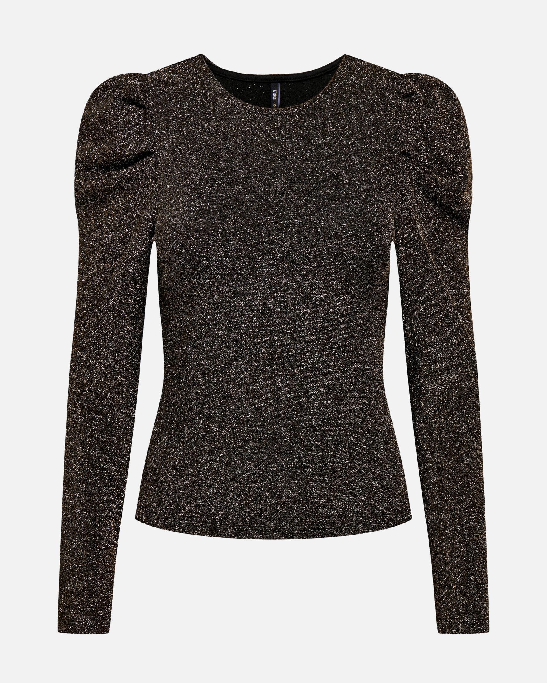 ONLY Topp New Rich L/S Glitter Puff - Silver/ Gold Glitter | Festtopper ...