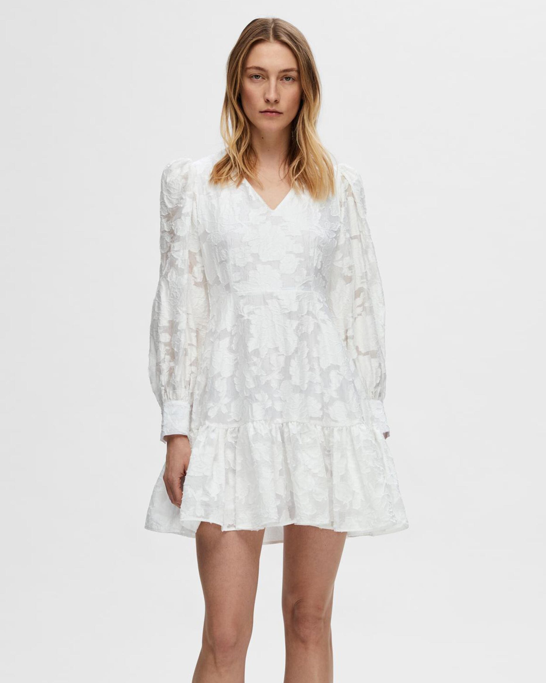 Selected Femme Kjole Callie-Sadie LS Short V-neck - Bright White ...