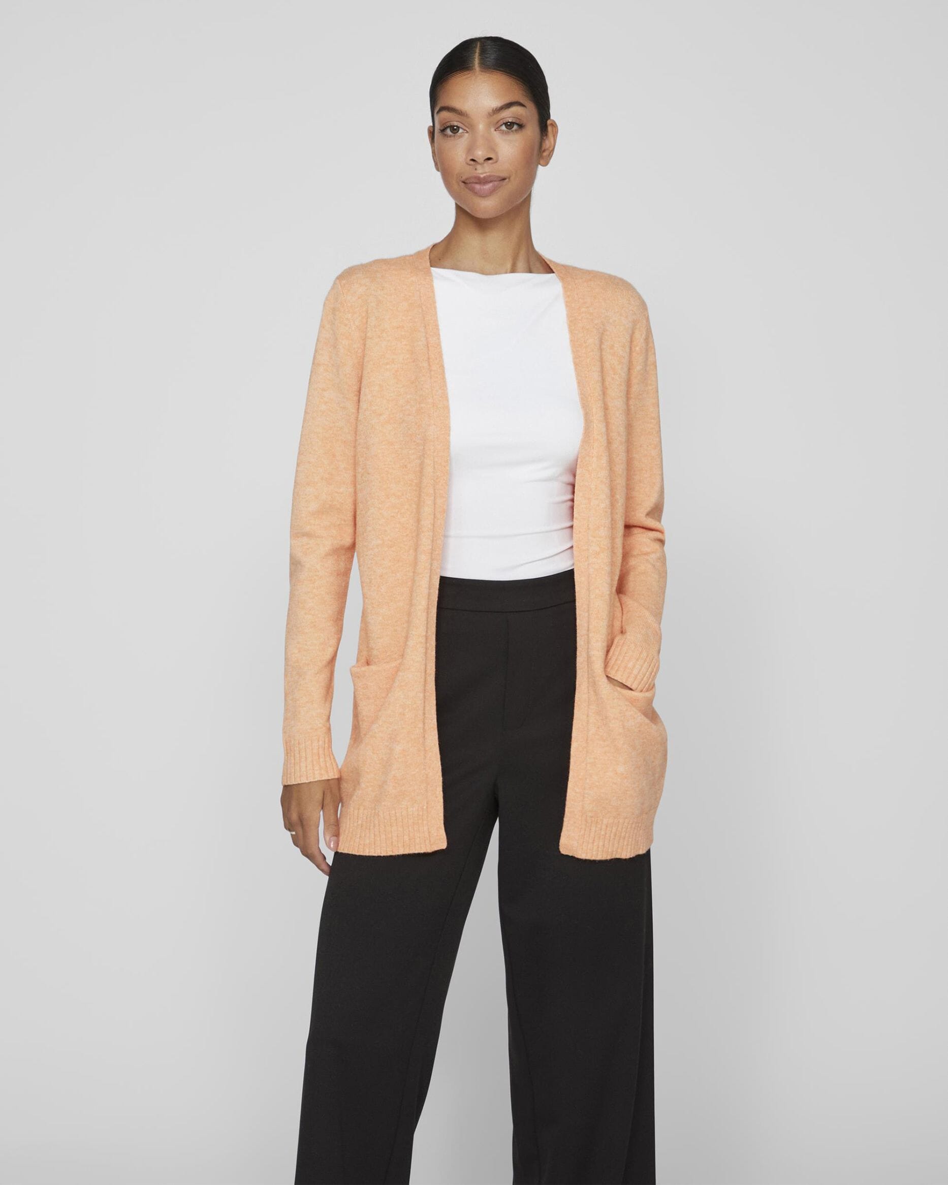 VILA Cardigan Ril Open L/S - Shell Coral/ Light Melange | Cardigans og ...