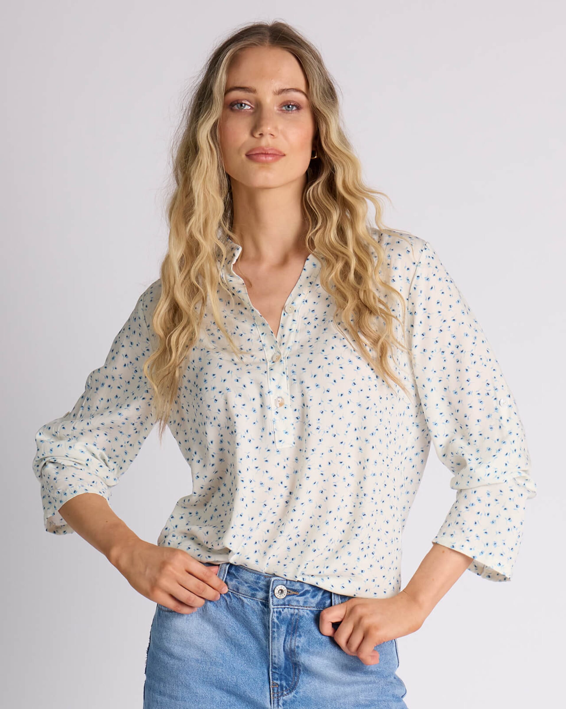 FLOYD Bluse Erica Bella - Offwhite/ Blue