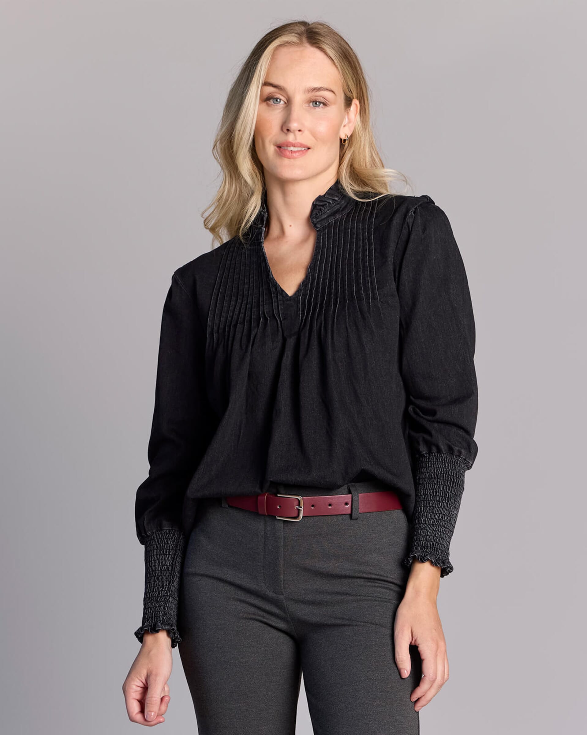 FLOYD Bluse Niki Denim - Dark Grey