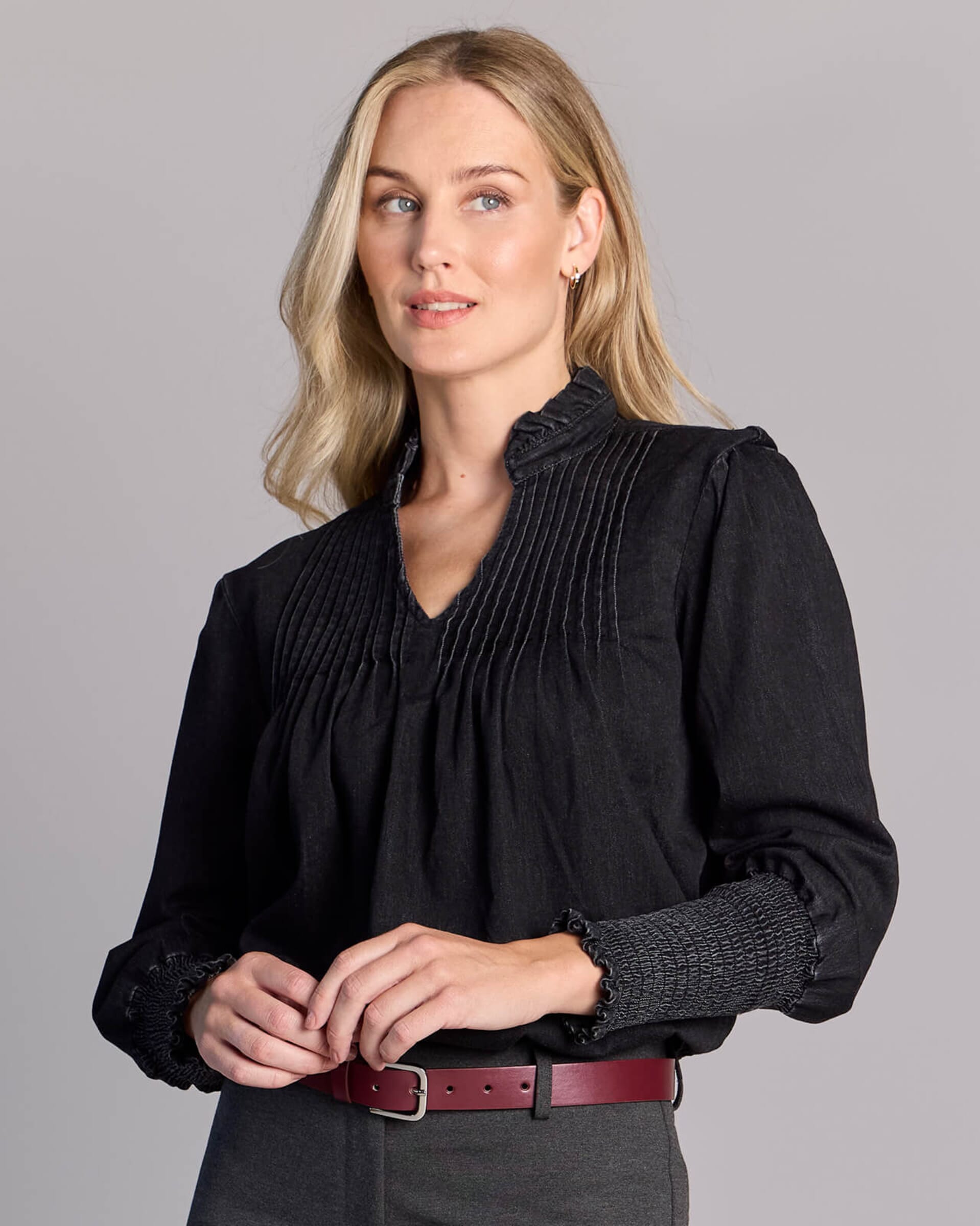 FLOYD Bluse Niki Denim - Dark Grey