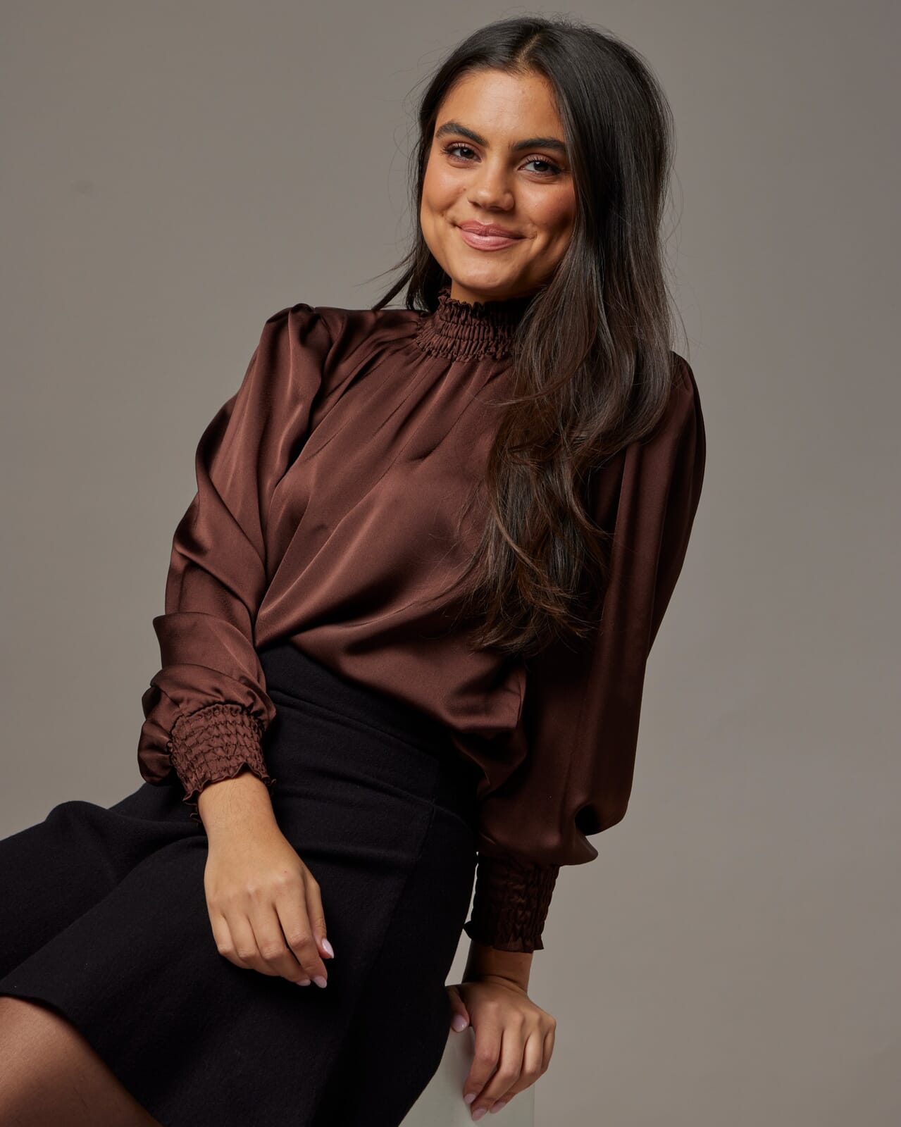 FLOYD Bluse Juliet Satin - Dark Brown