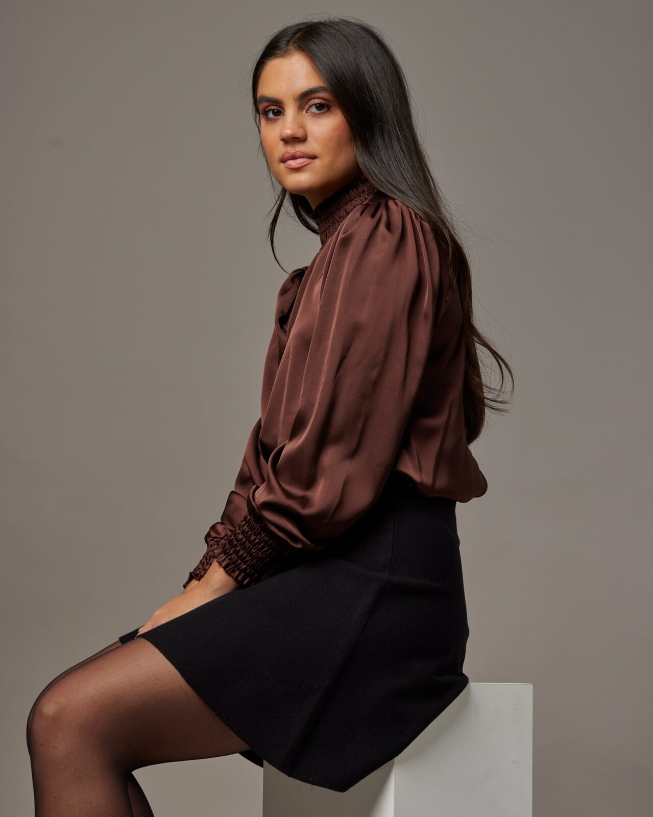 FLOYD Bluse Juliet Satin - Dark Brown