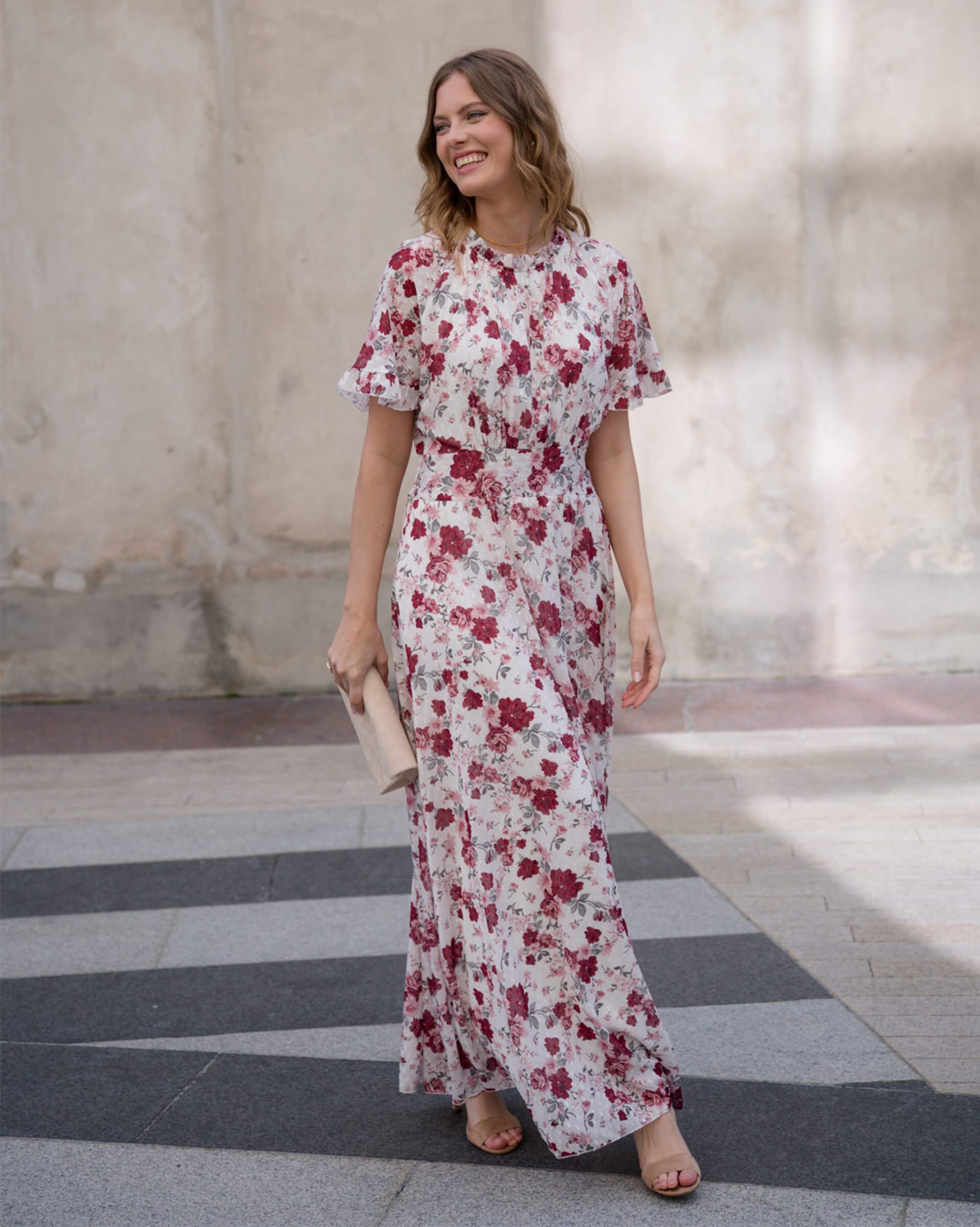 FLOYD Maxikjole Liane Elly - Offwhite/ Bordeaux