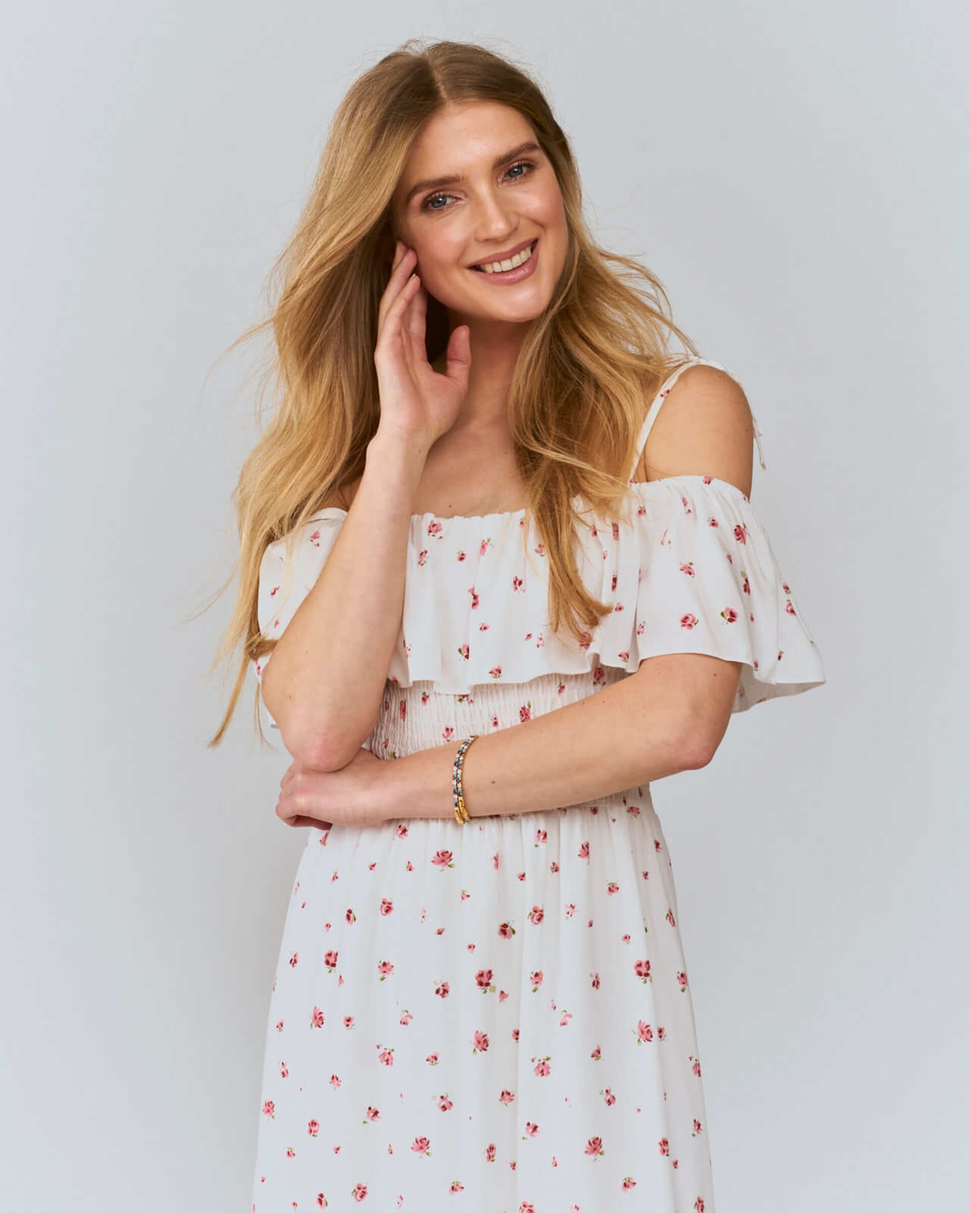 FLOYD Midikjole Betsy Rose - Offwhite/ Red