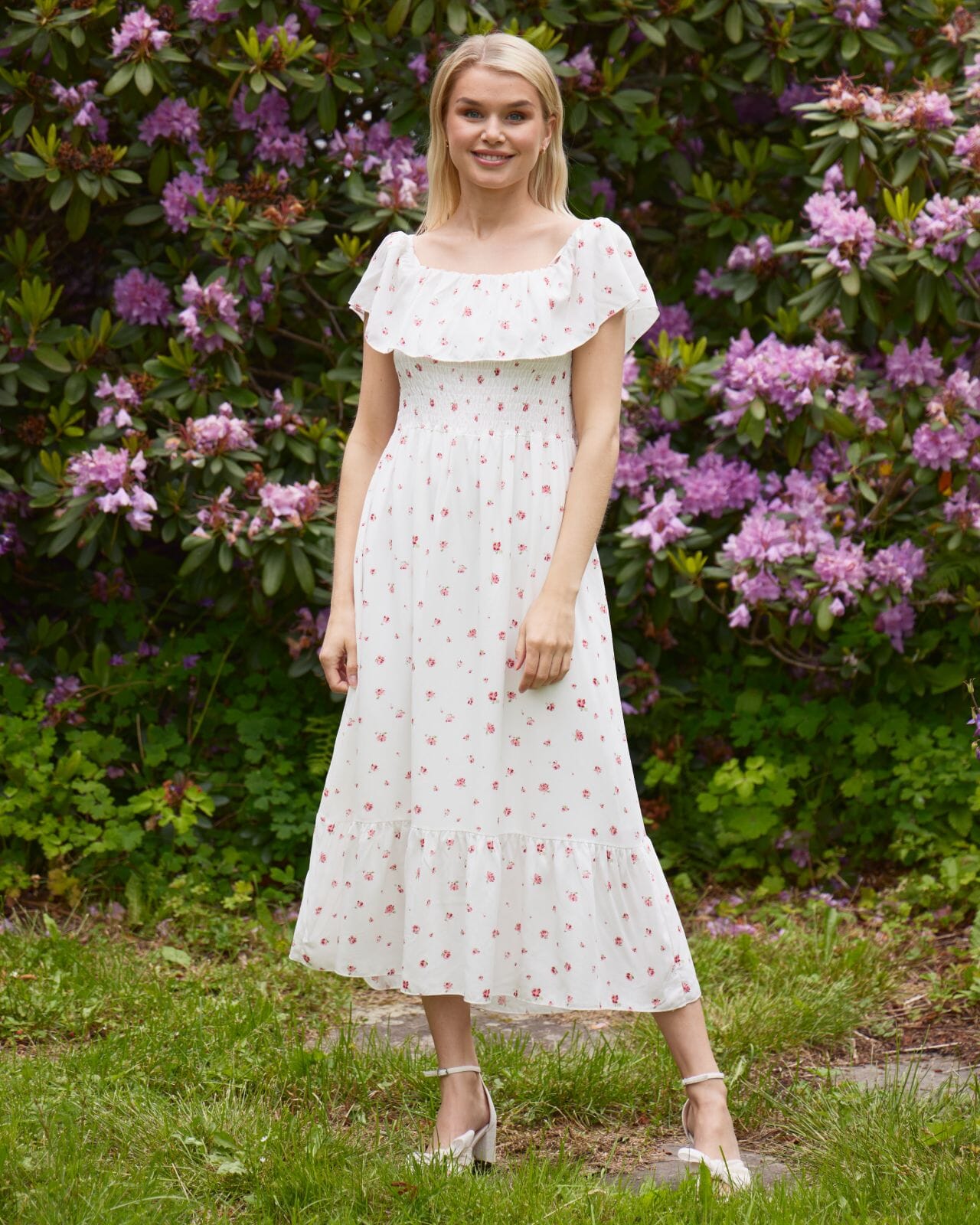 FLOYD Midikjole Betsy Rose - Offwhite/ Red