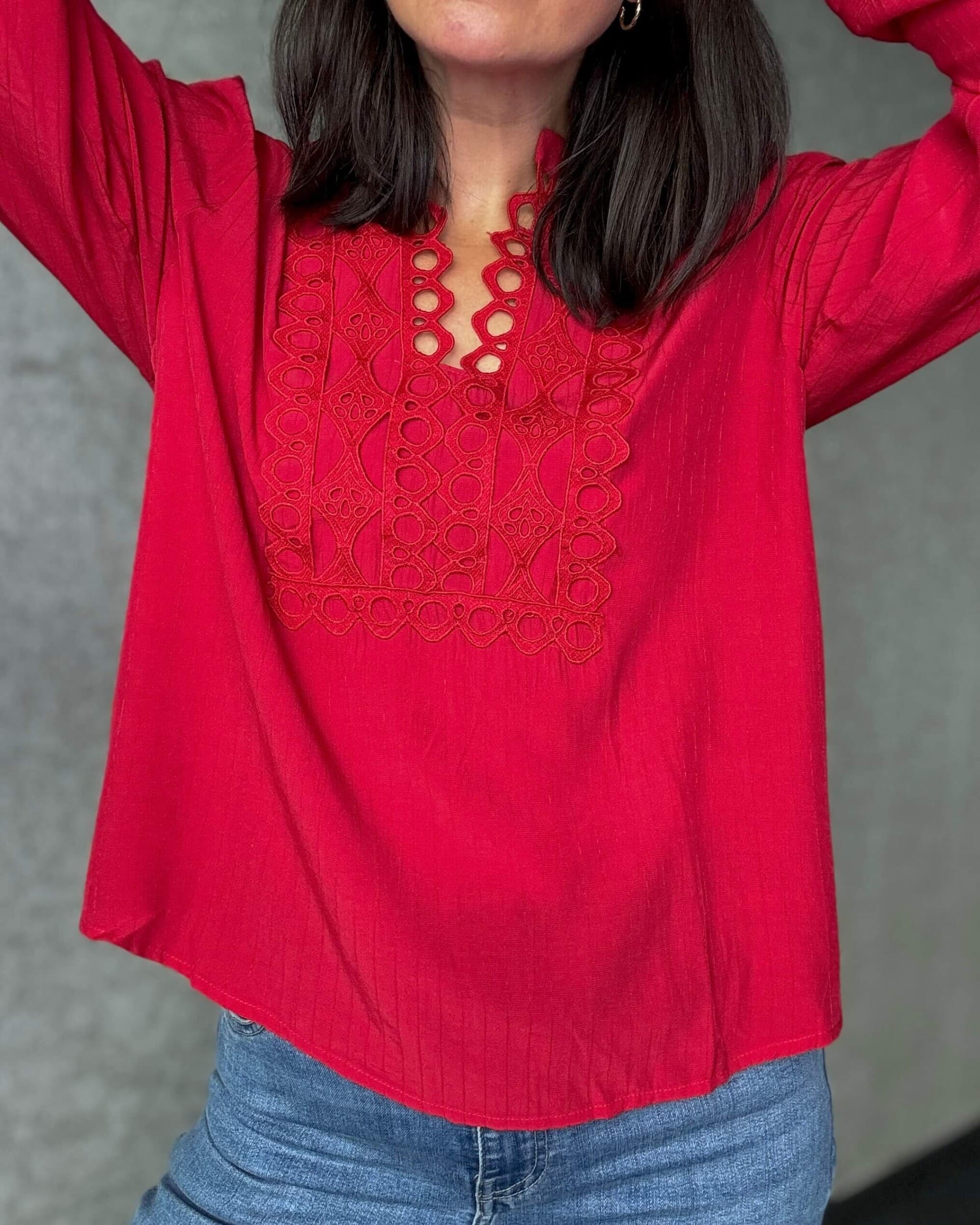 SISTERS POINT Bluse Viada Lace LS - Ruby | Overdeler | FLOYD.no