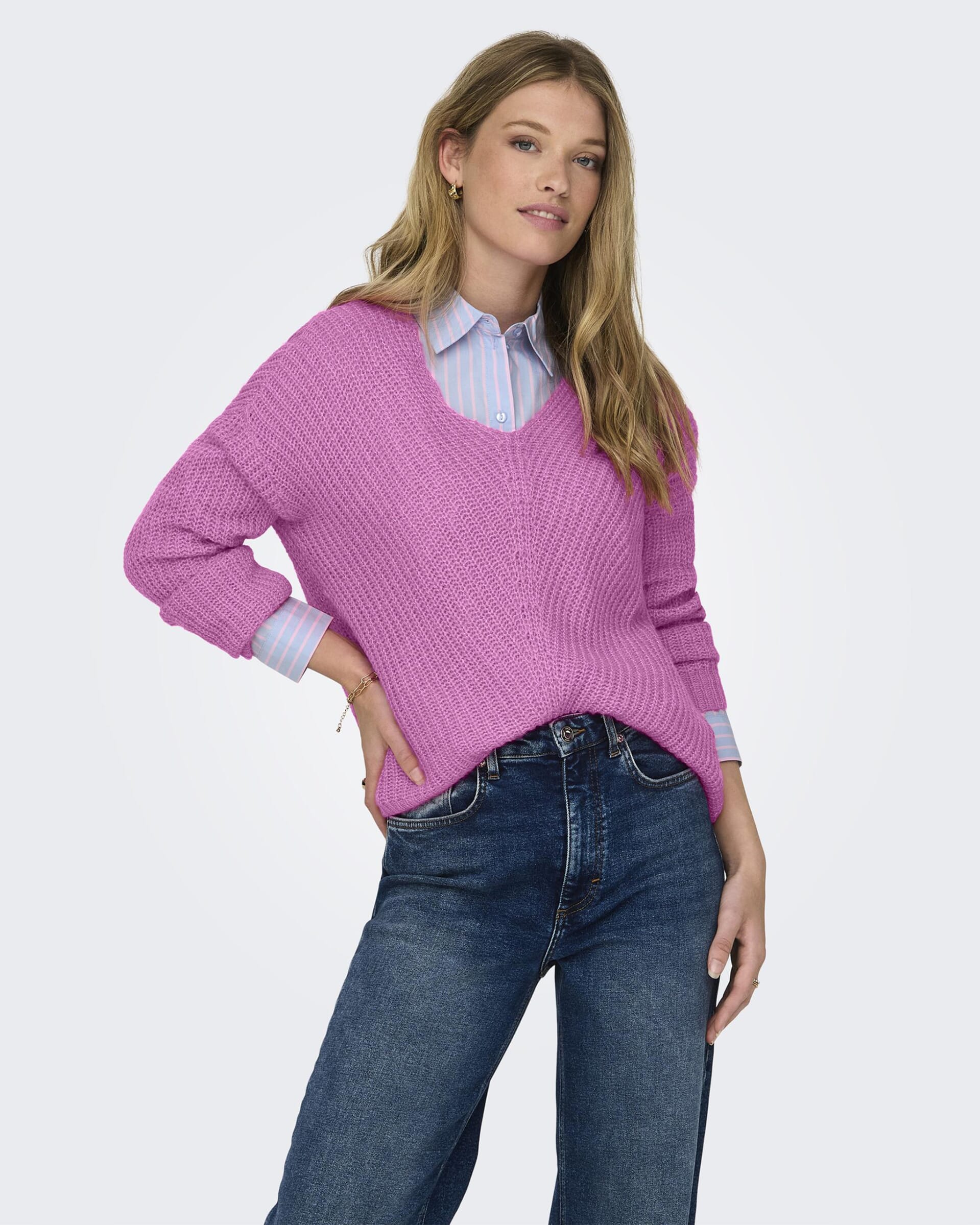 JDY Strikkegenser New Megan L/S - Cyclamen/ White | Strikkegensere ...