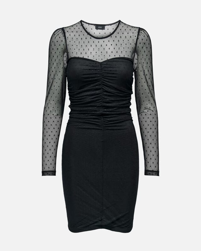 JDY Kjole Gabby L/S Mesh Dot Dress - Black | Svarte kjoler til fest ...