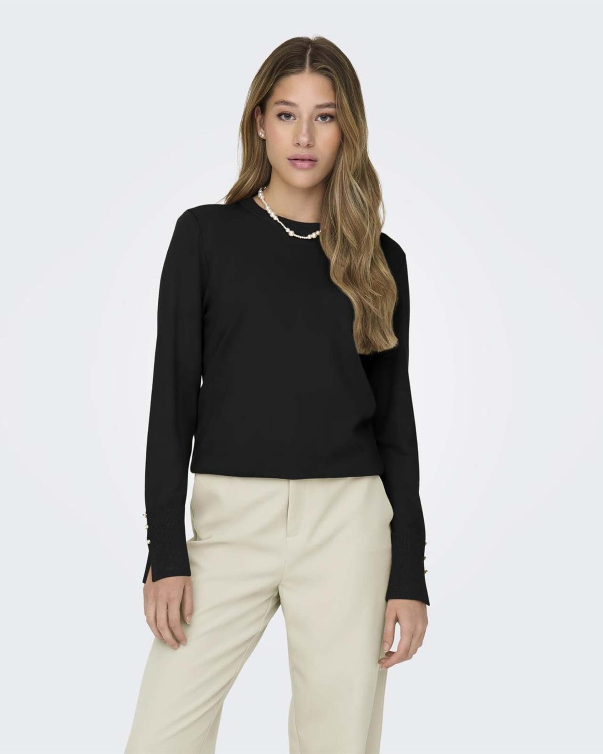 JDY Genser Malou L/S On Button Pullover Knit - Black | Overdeler | FLOYD.no