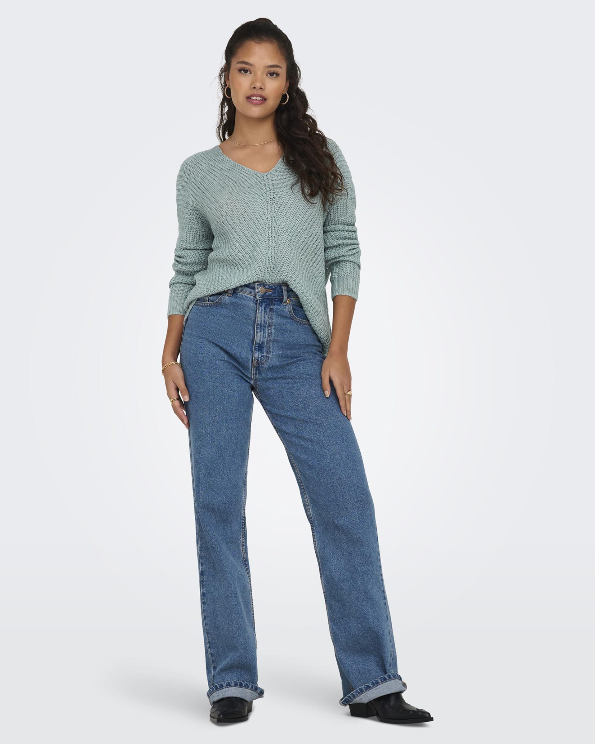 JDY Strikkegenser New Megan L/S - Stone Blue/ White | Strikkegensere ...