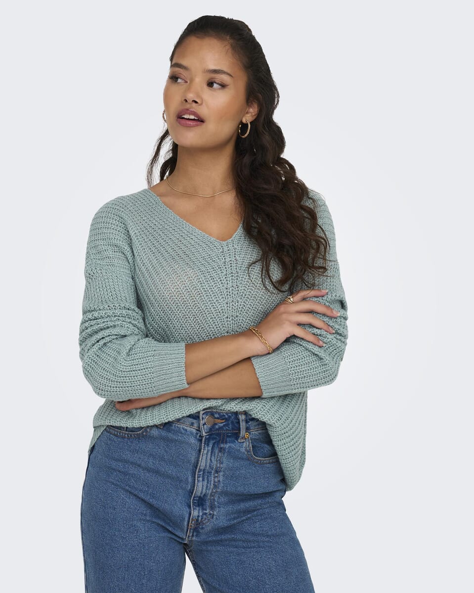 JDY Strikkegenser New Megan L/S - Stone Blue/ White | Strikkegensere ...