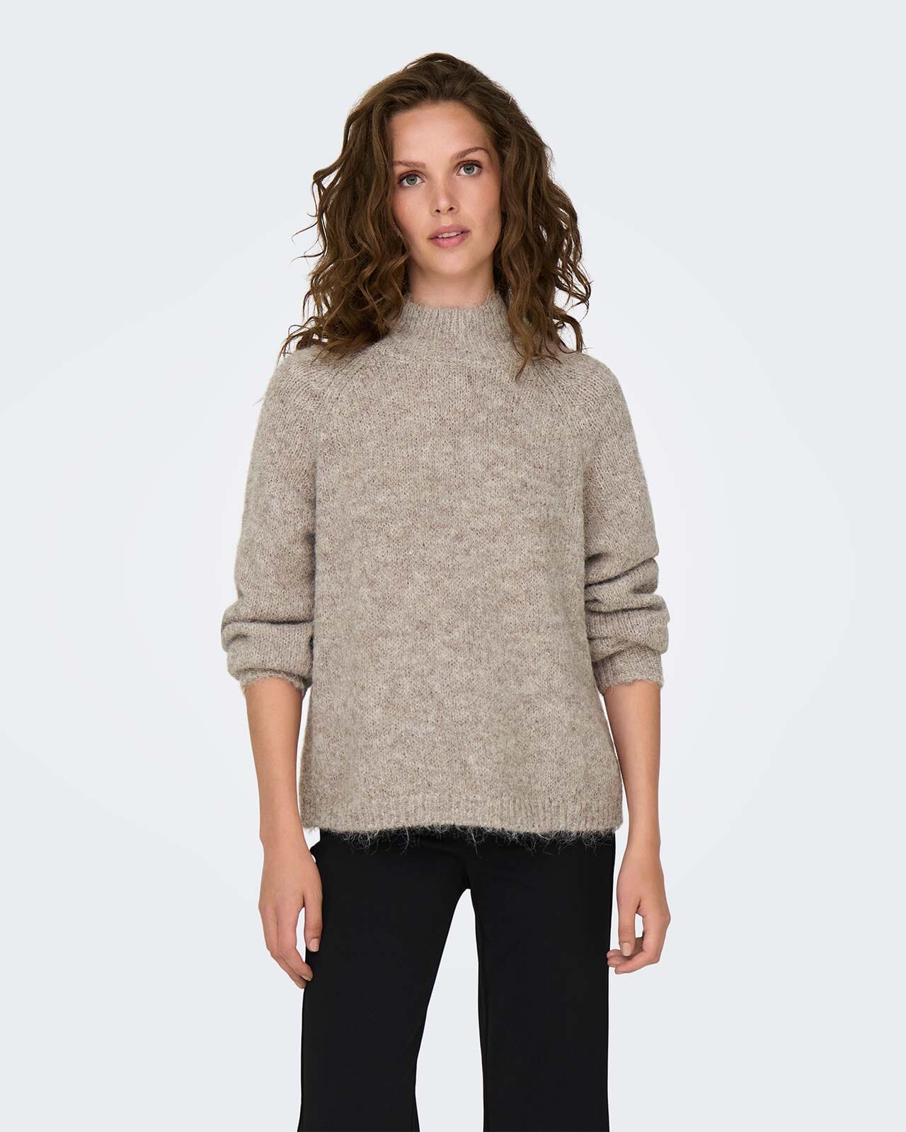 JDY Strikkegenser Zoey Life L/S High Neck Ullmiks - Chateau Gray/ Melange
