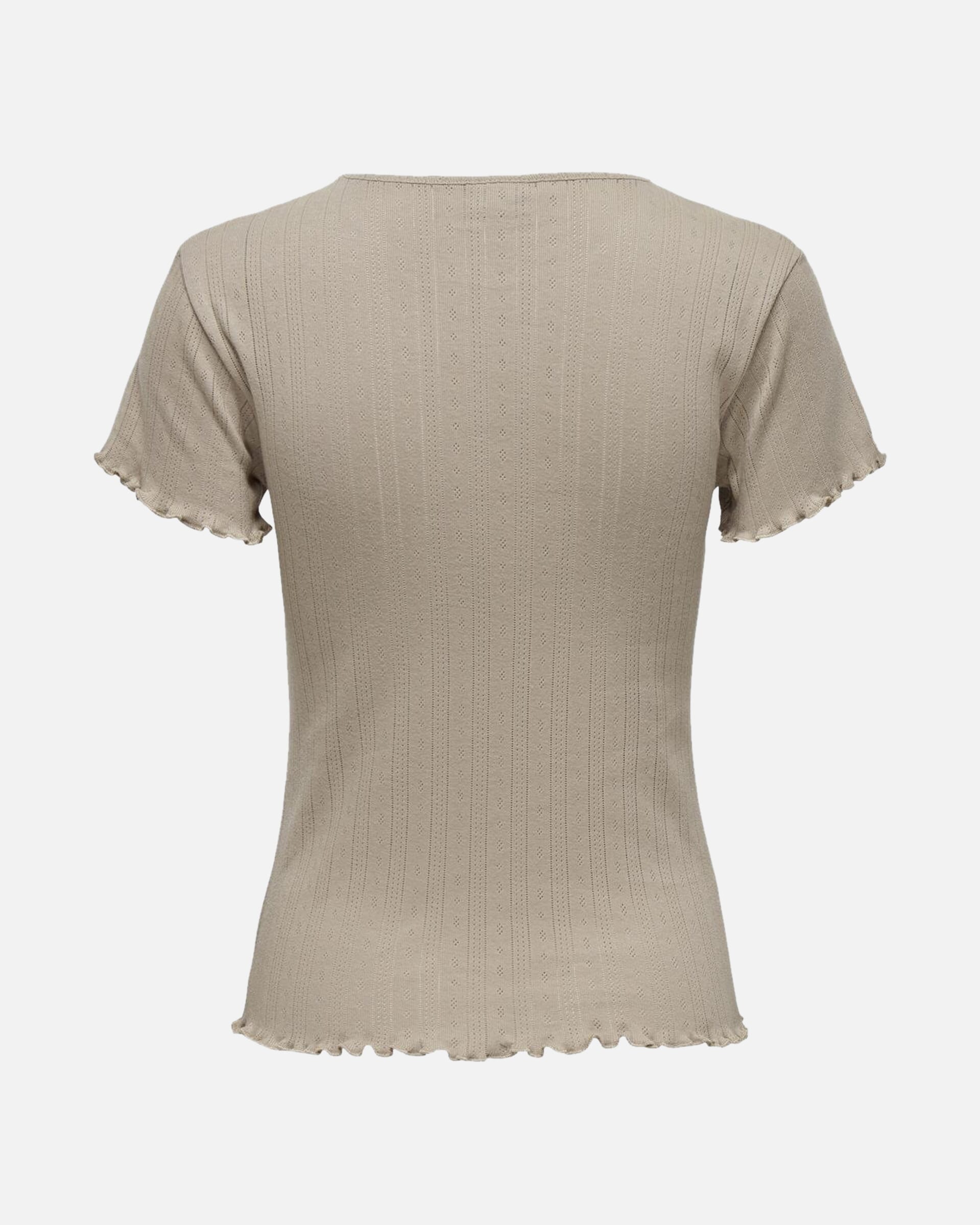 JDY Topp Salsa Life S/S O Neck Pointelle - Simply Taupe