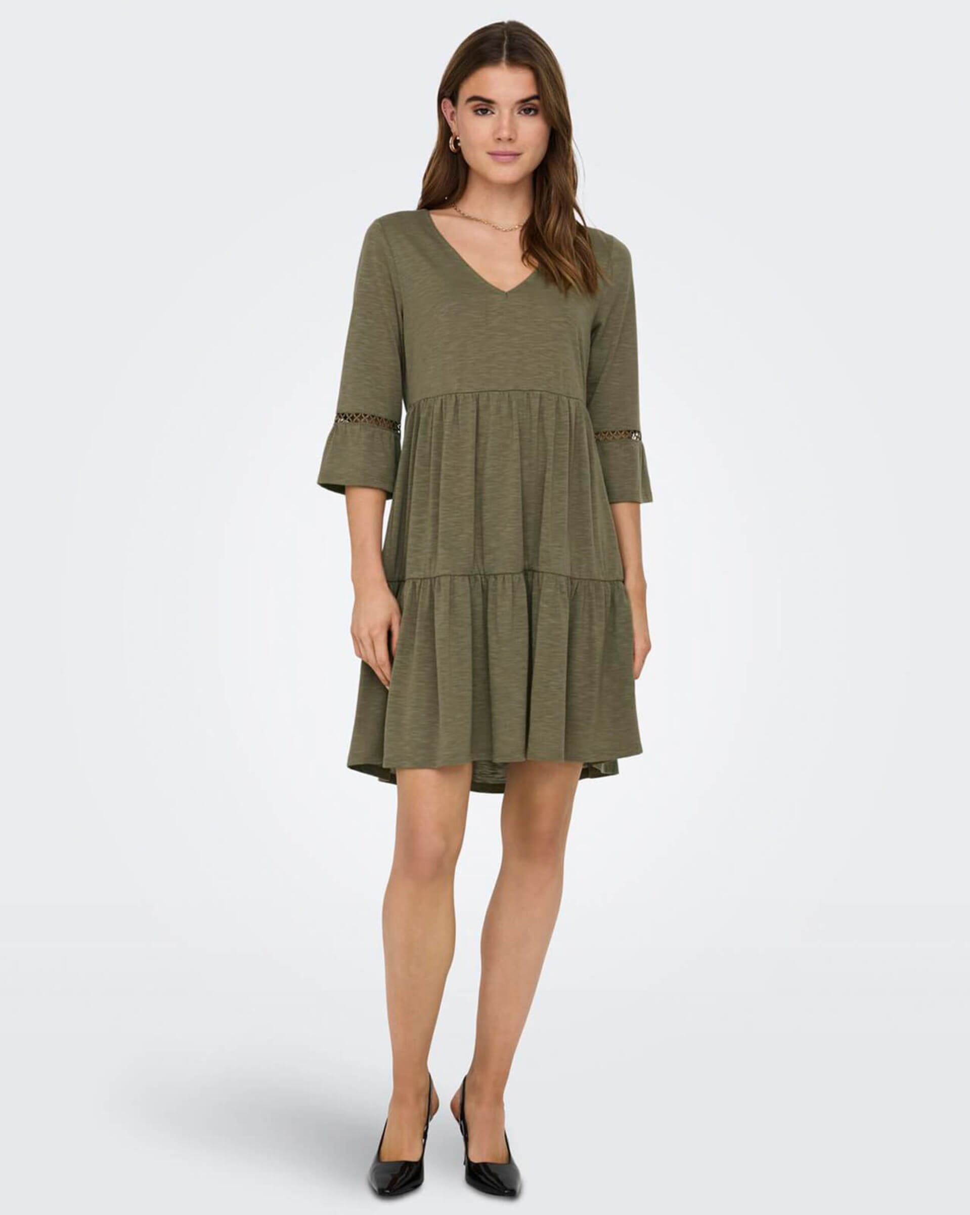 JDY Kjole Dora Dodo 3/4 Short Lace - Dusky Green | Hverdagskjoler ...