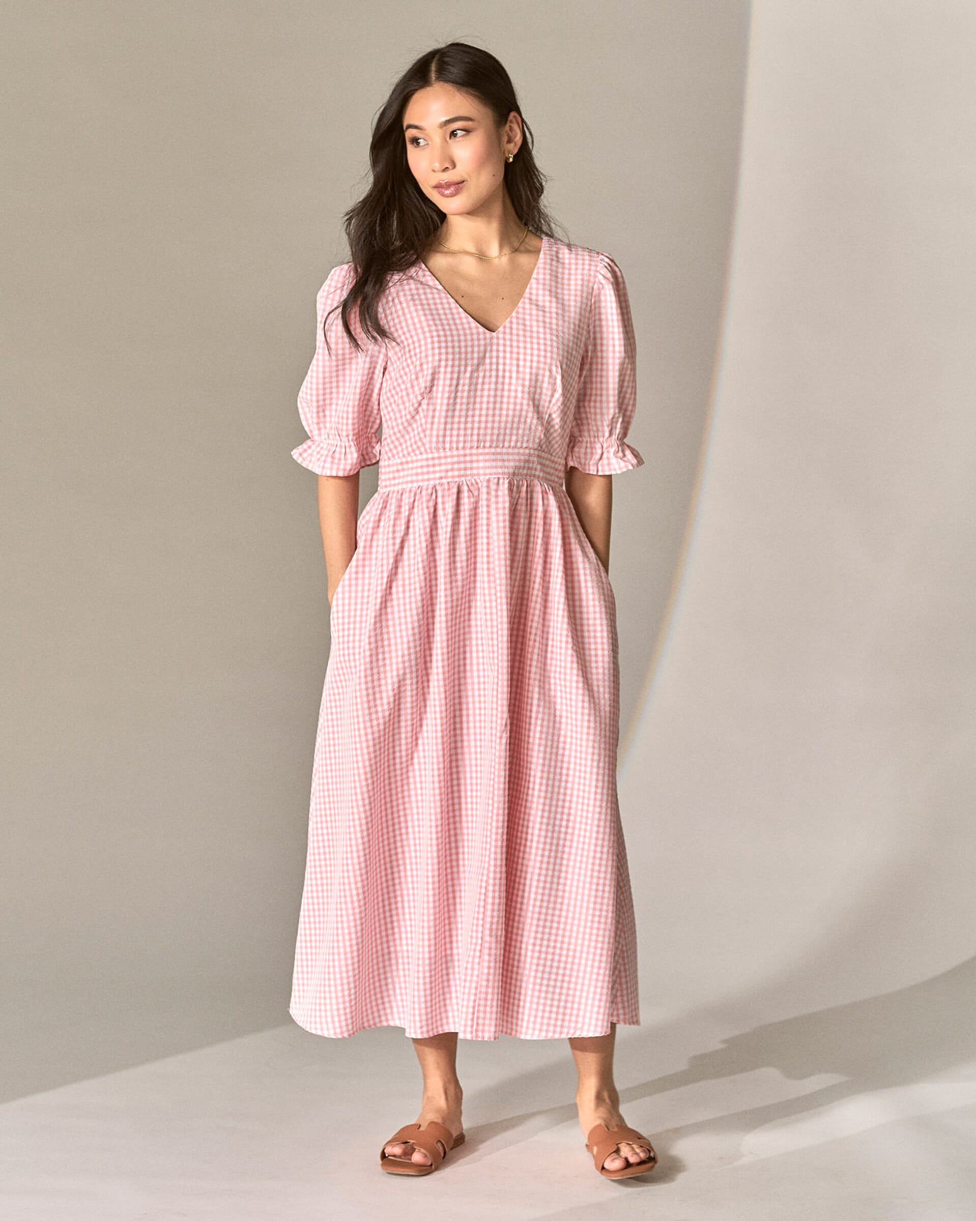 FLOYD Midikjole Helen Check - Peach Puff