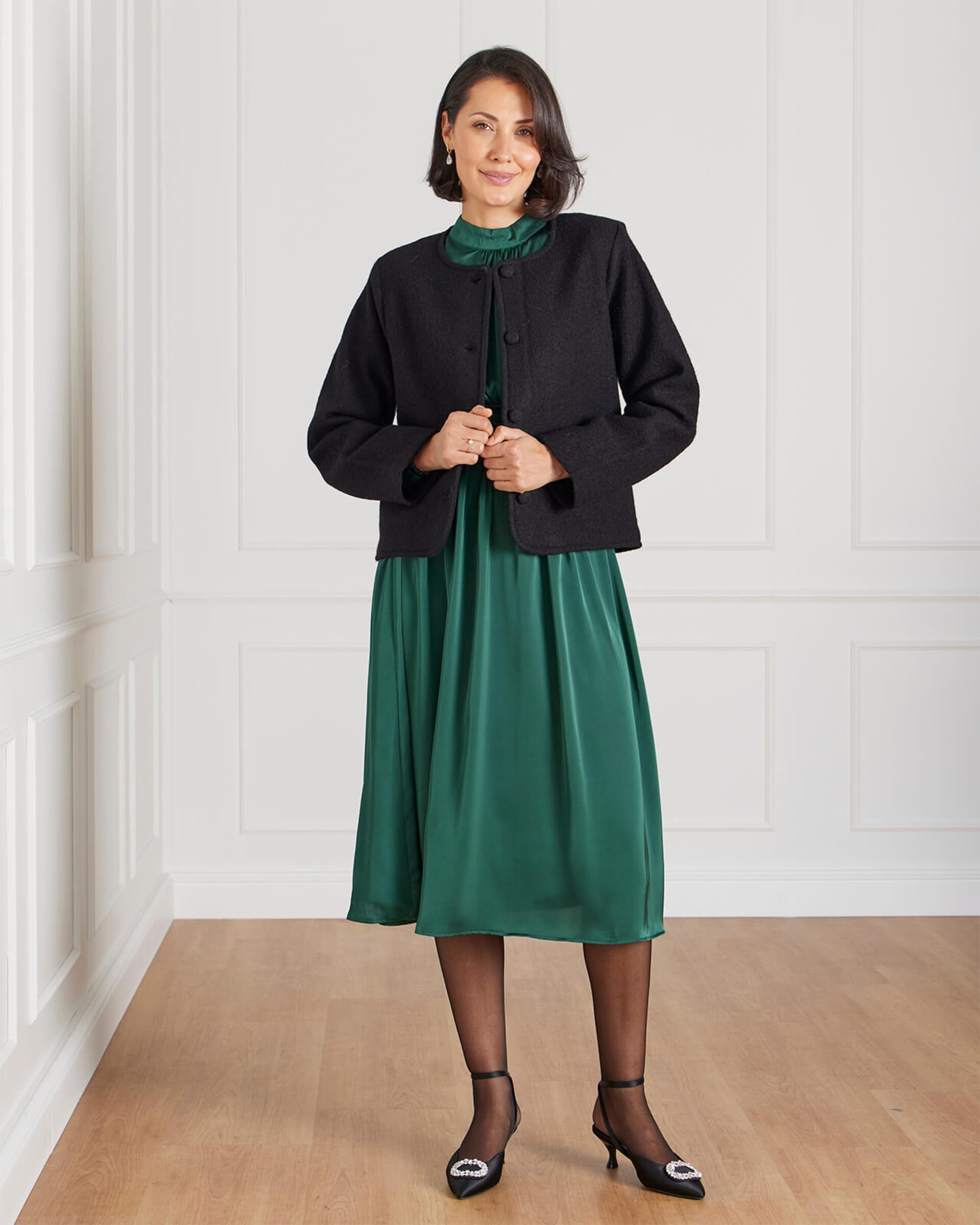 FLOYD Midikjole Aliba Satin - Dark Green